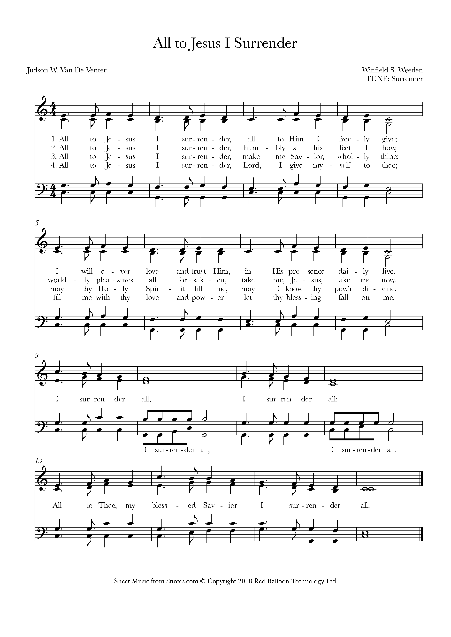 Weeden - All to Jesus I Surrender Sheet music for Piano - 8notes.com