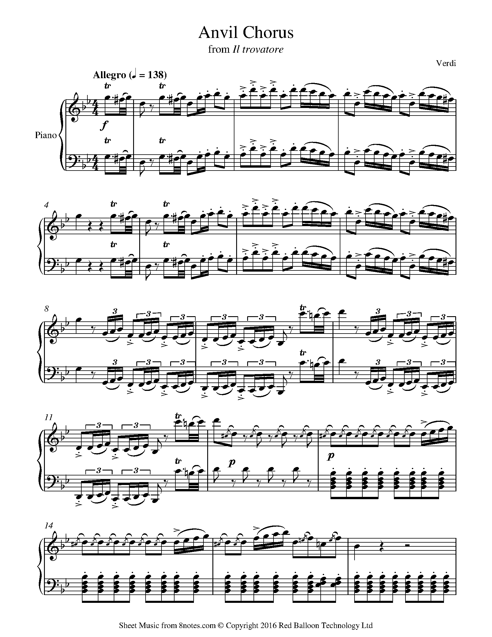 Verdi - Anvil Chorus from Il trovatore Sheet music for Piano - 8notes.com