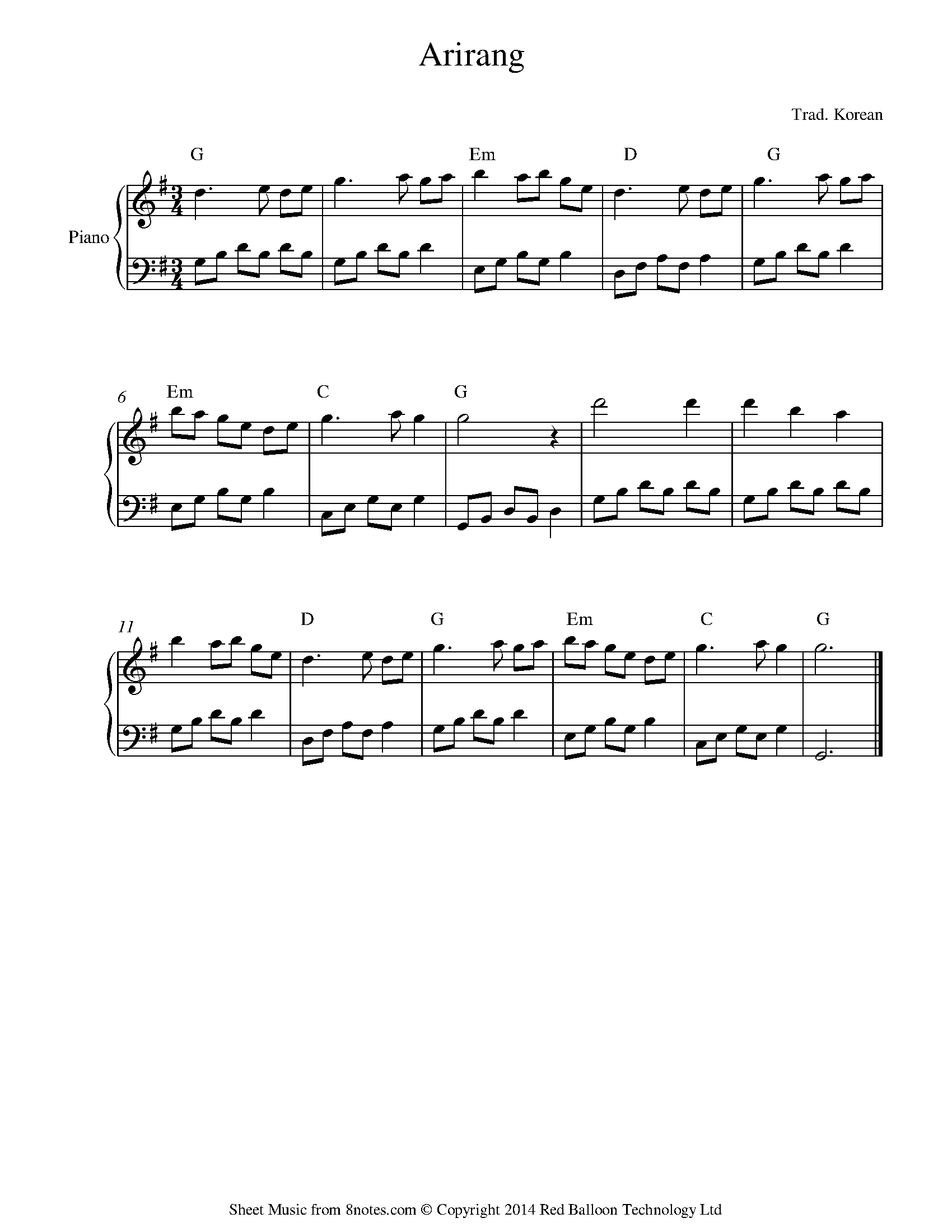 Arirang (traditional Korean) Sheet music for Piano - 8notes.com