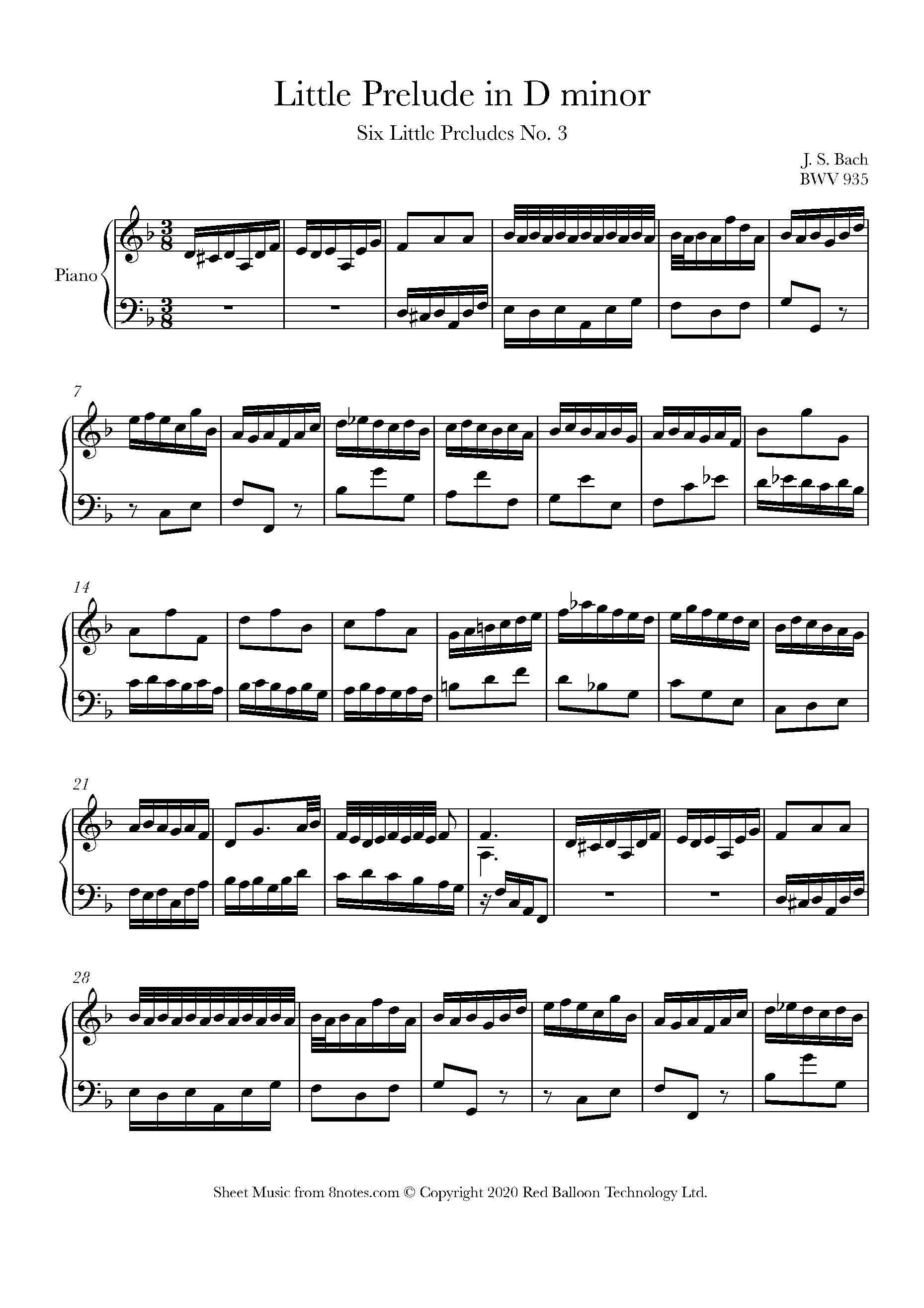Bach - Little Prelude in D minor, BWV 935, No. 3 from Six Little ...