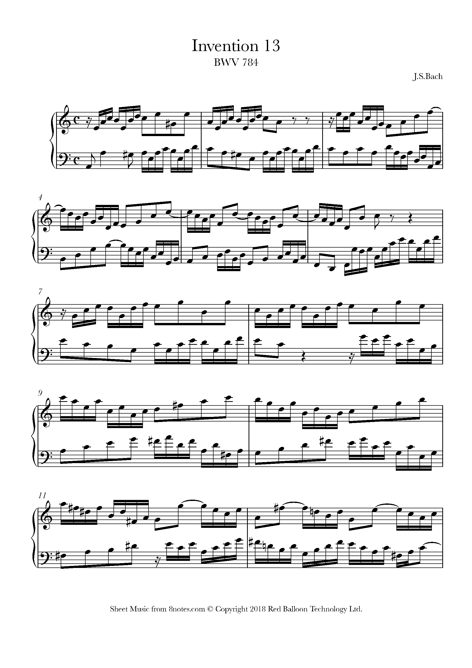Bach - Invention No. 13 in A Minor BWV 784 Sheet music for Piano ...