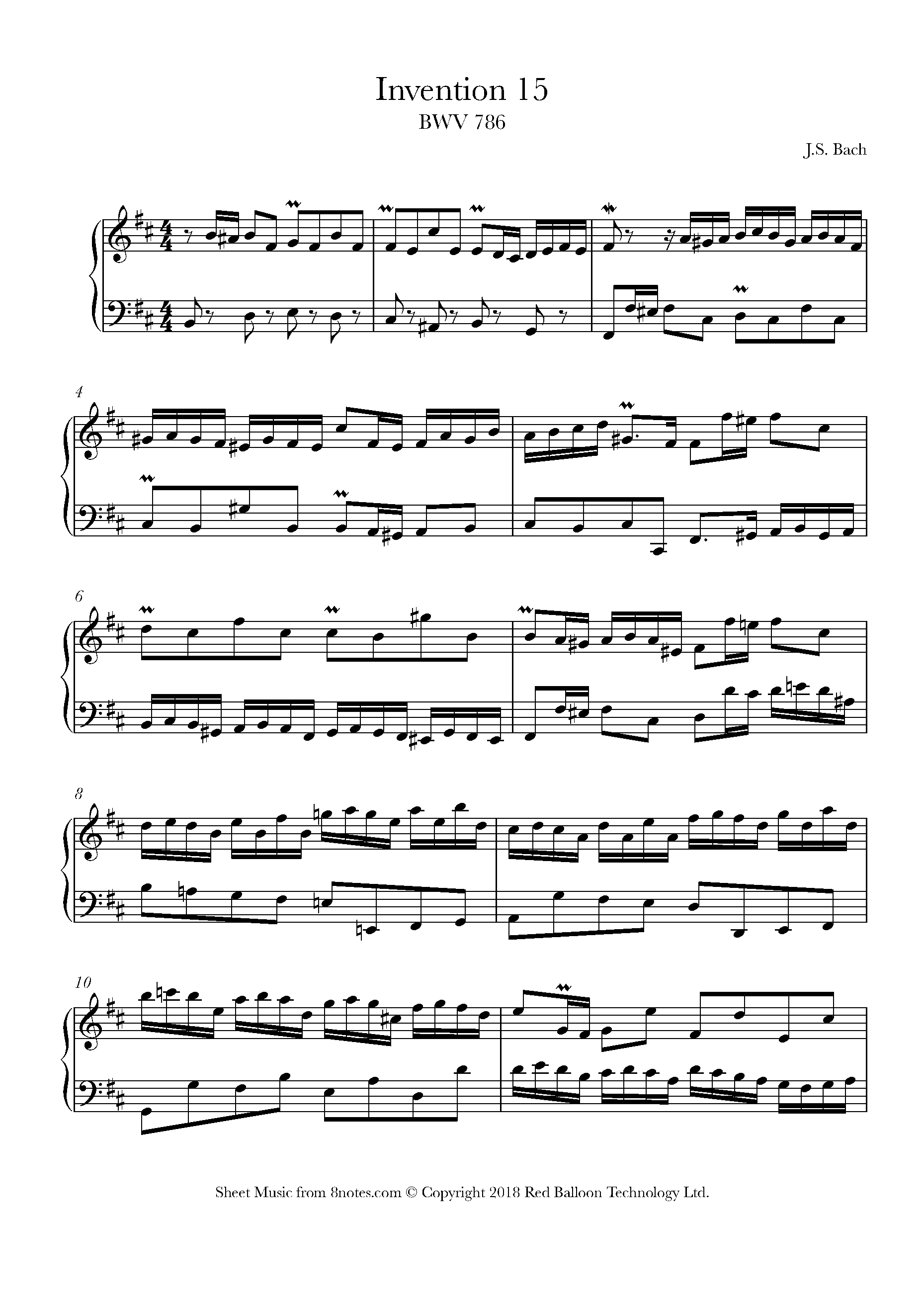 Bach - Invention No. 15 in B Minor BWV 786 Sheet music for Piano ...