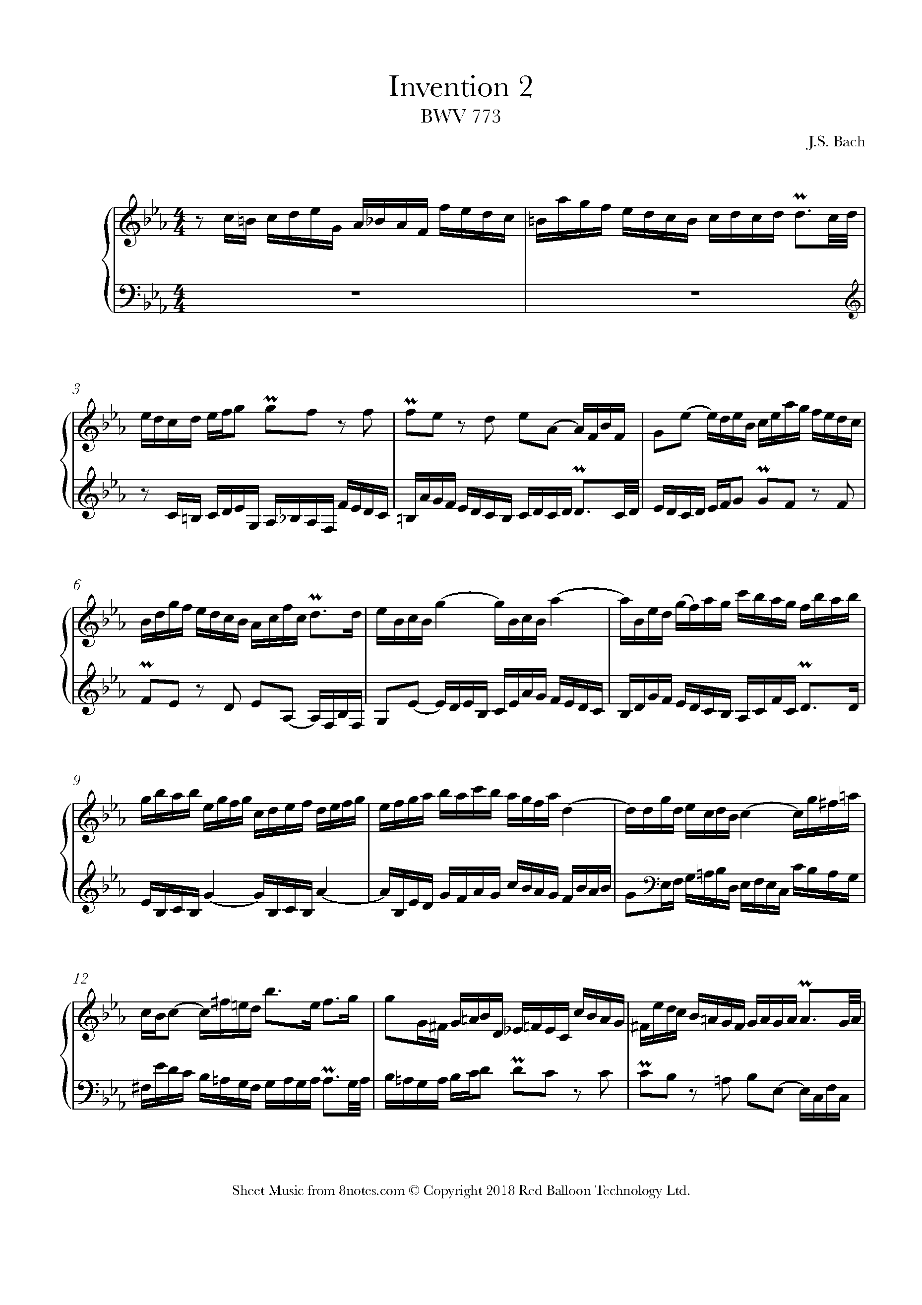 Bach - Invention No. 2 in C Minor BWV 773 Sheet music for Piano ...