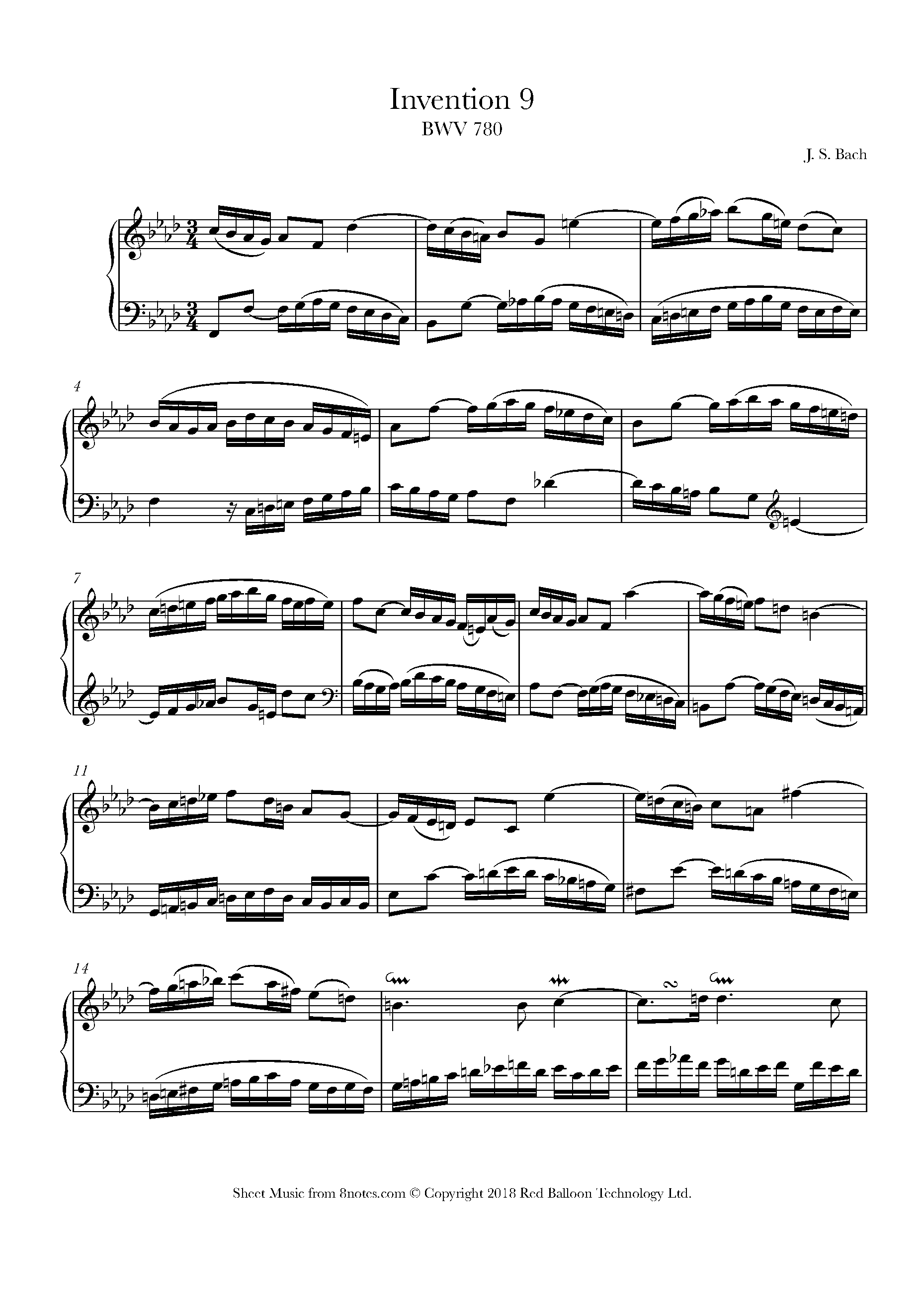 Bach - Invention No. 9 in F Minor BWV 780 Sheet music for Piano ...