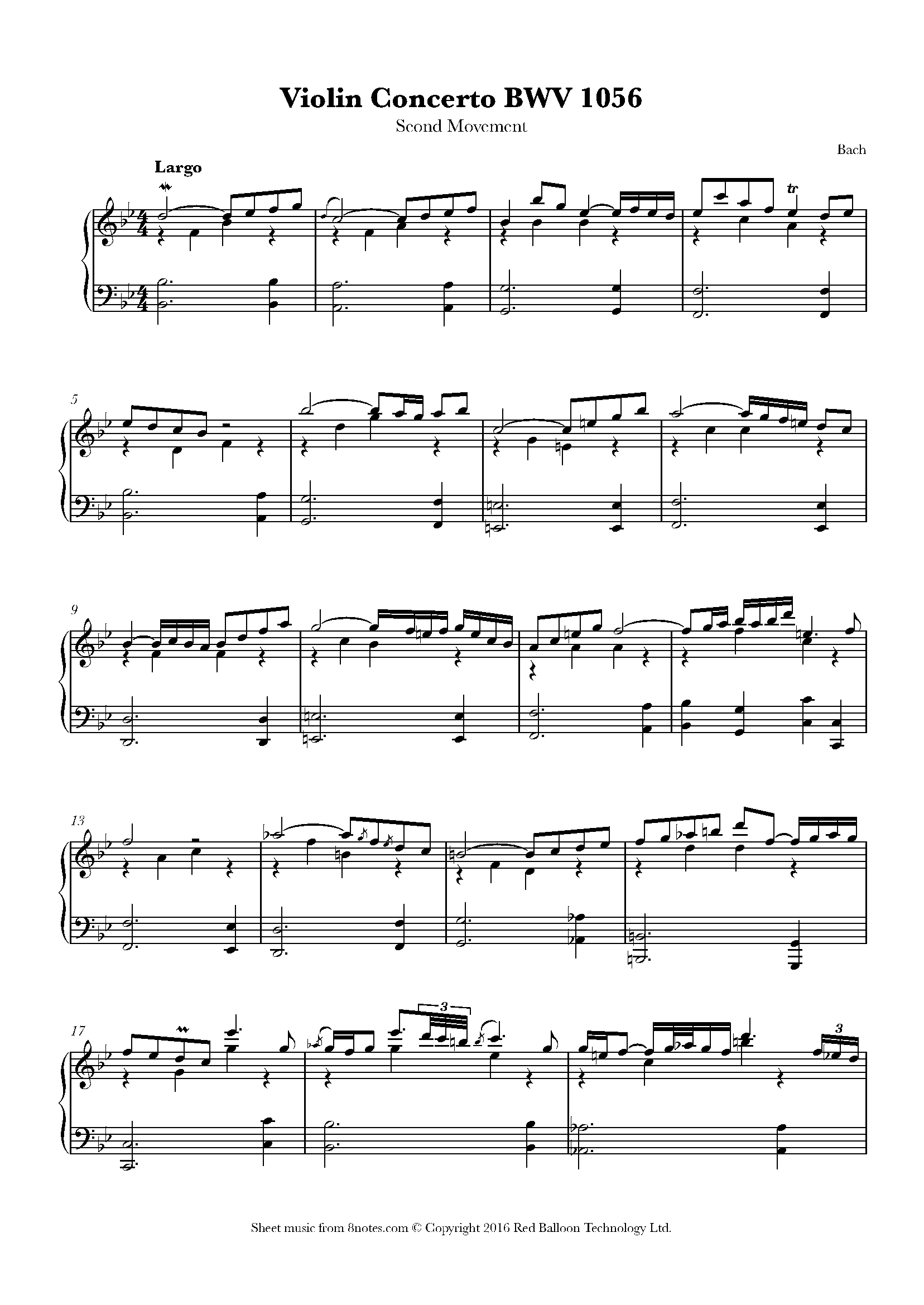 Bach - Violin Concerto BWV 1056 2nd mvt Sheet music for Piano - 8notes.com