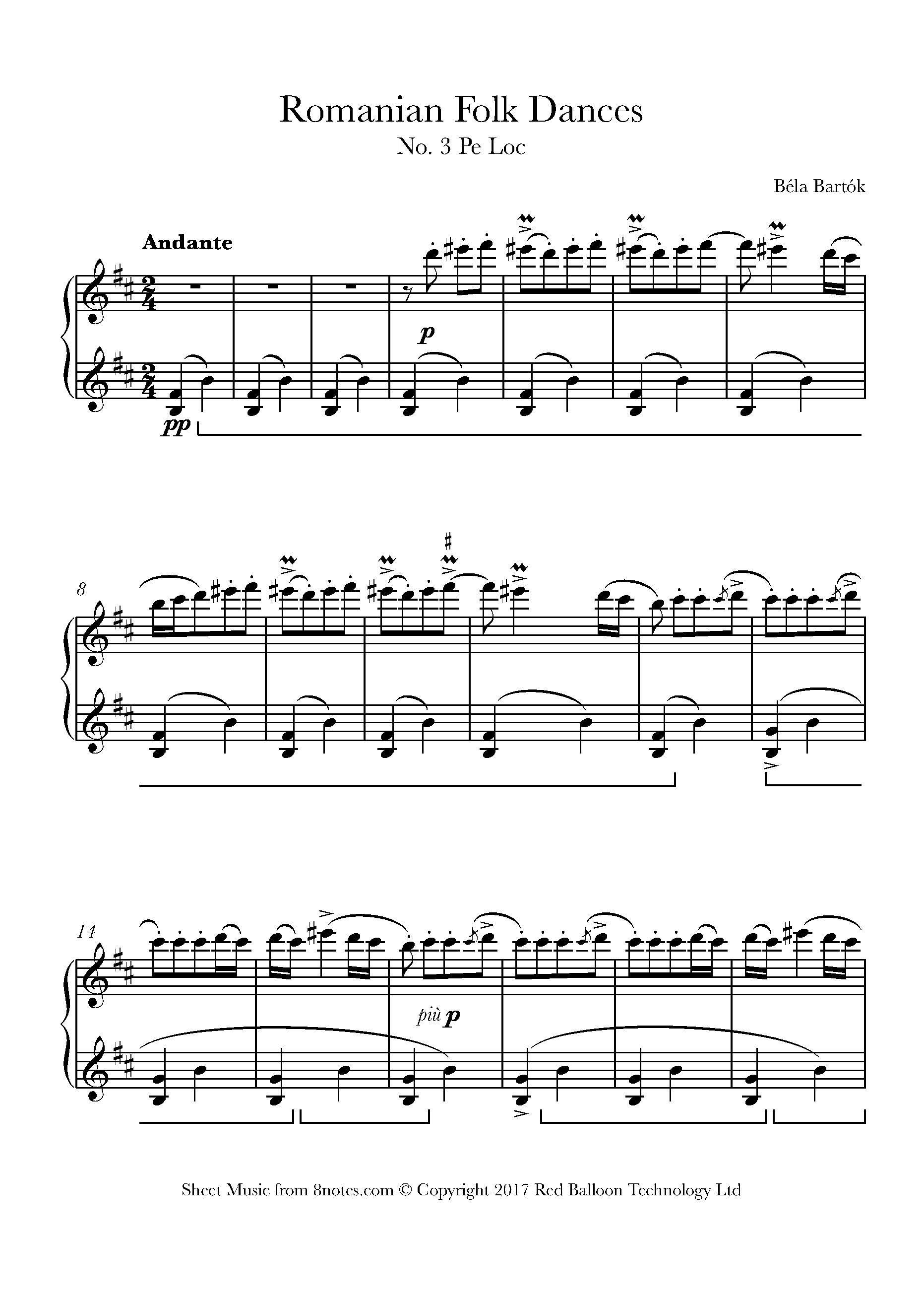 Bartók - Romanian Folk Dance No. 3 Pe Loc Sheet music for Piano ...