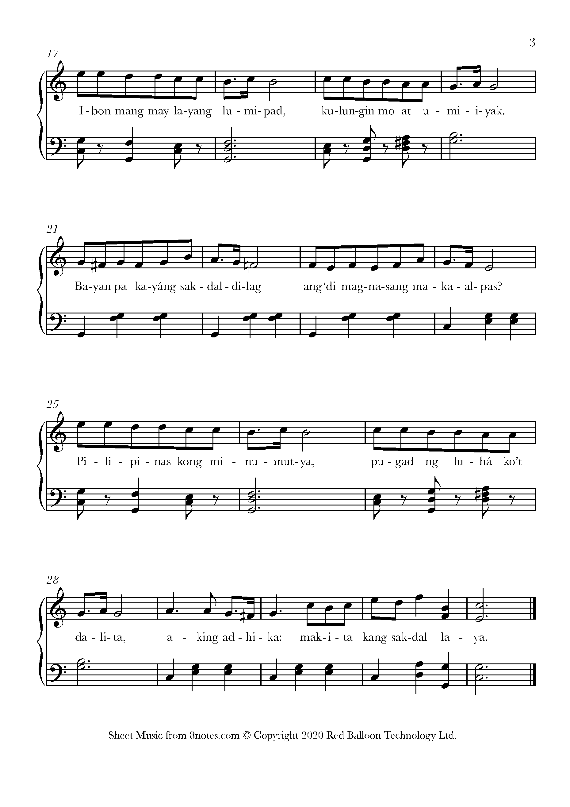 Bayan Ko (Philippines Trad.) Sheet music for Piano - 8notes.com