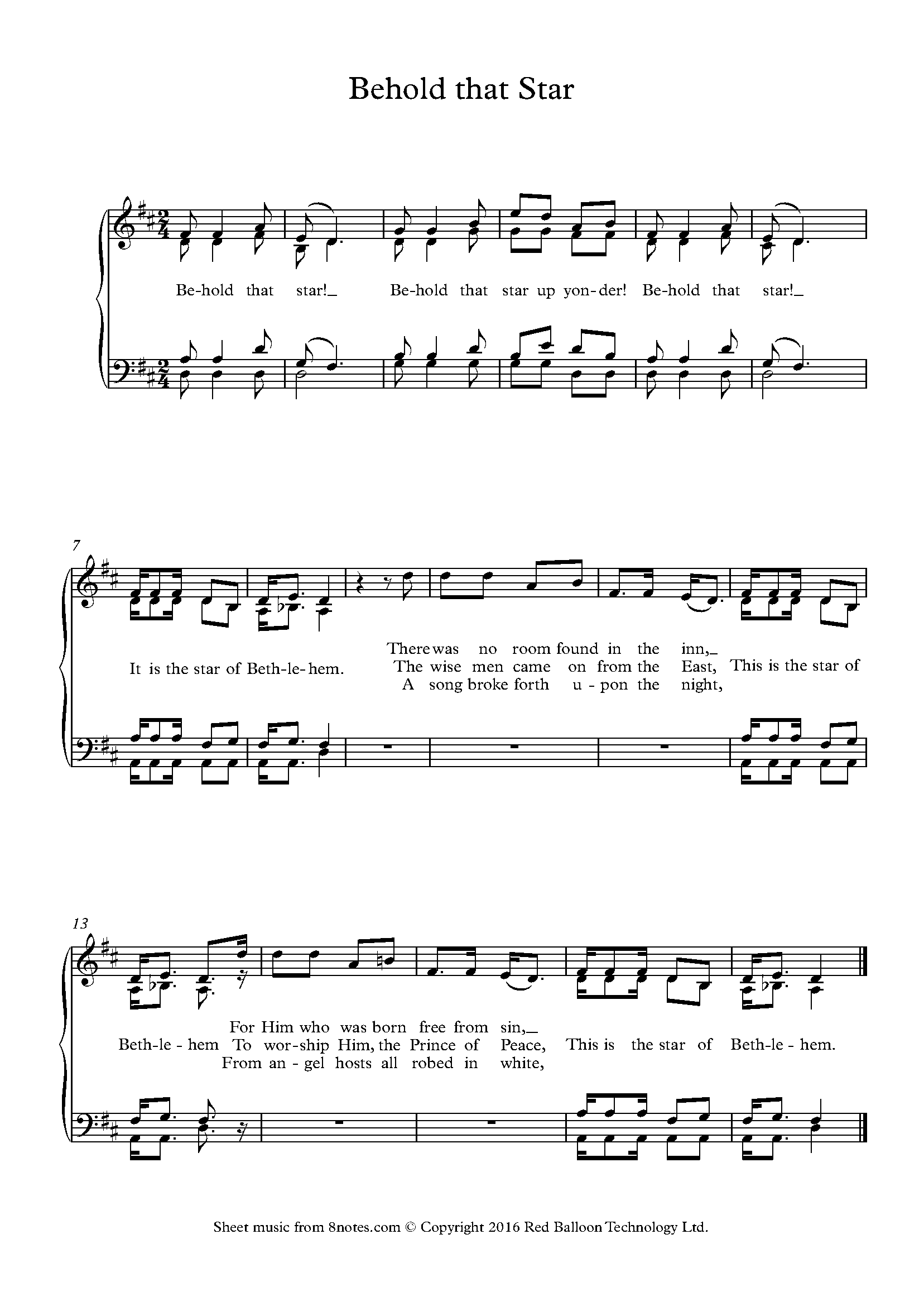 Behold That Star Sheet music for Piano - 8notes.com