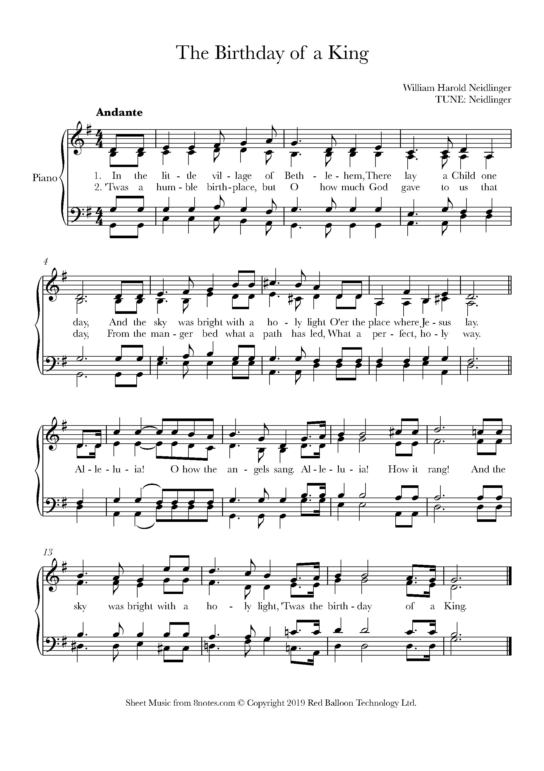 William Harold Neidlinger - The Birthday of a King Sheet music for ...
