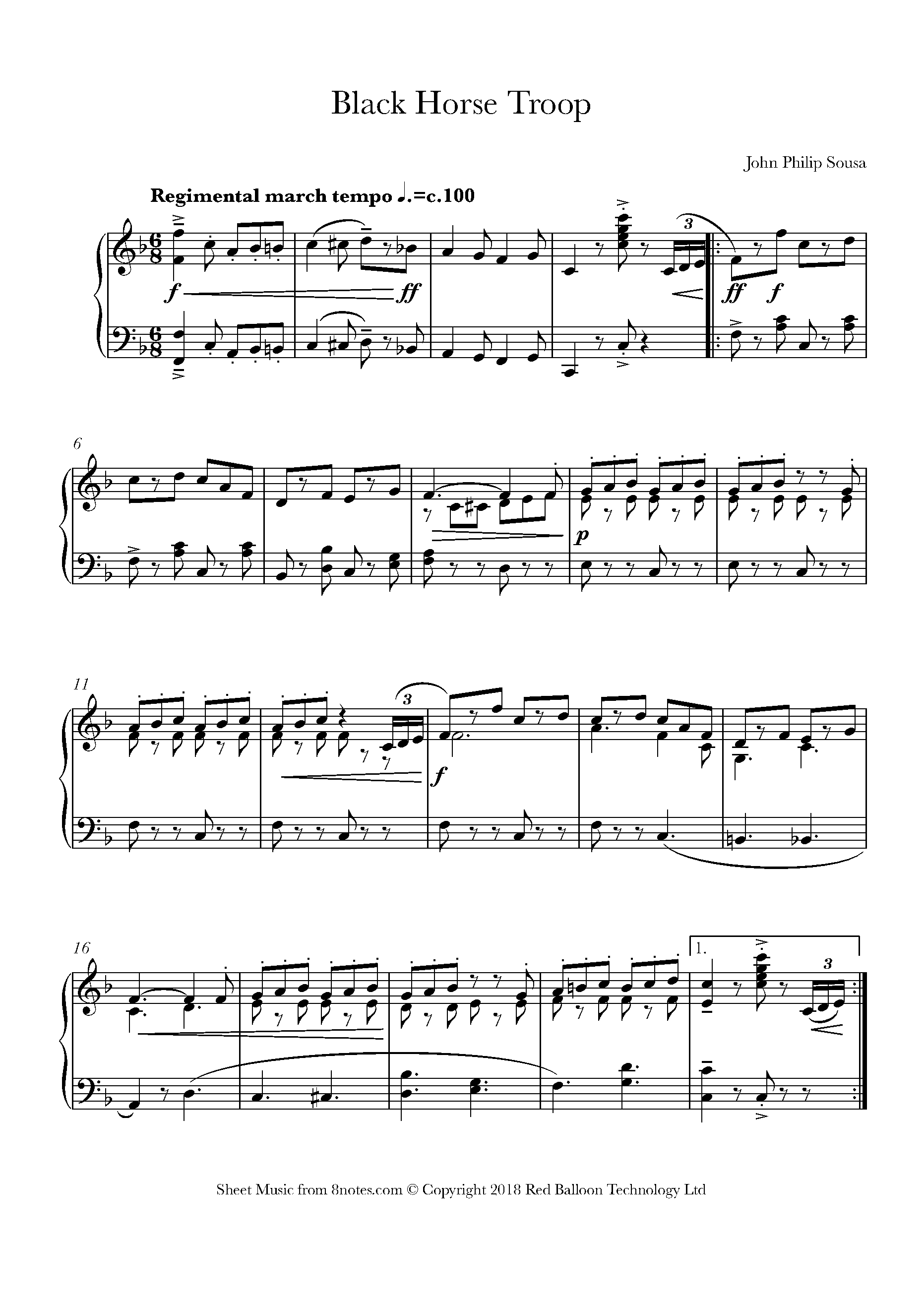 Sousa - Black Horse Troop Sheet music for Piano - 8notes.com