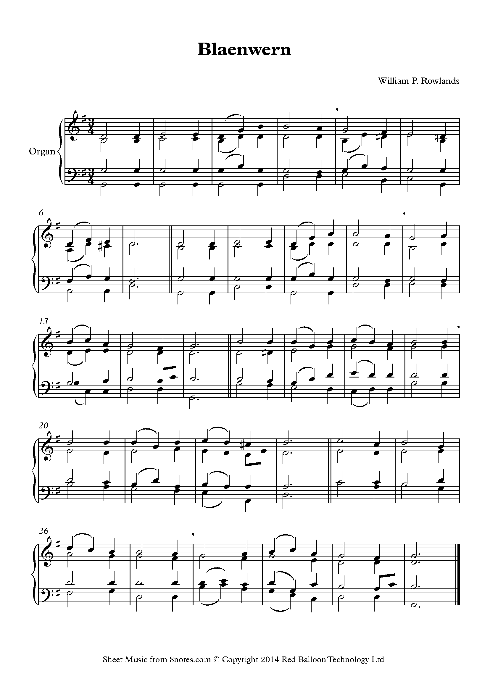 Rowlands - Blaenwern Sheet music for Piano - 8notes.com