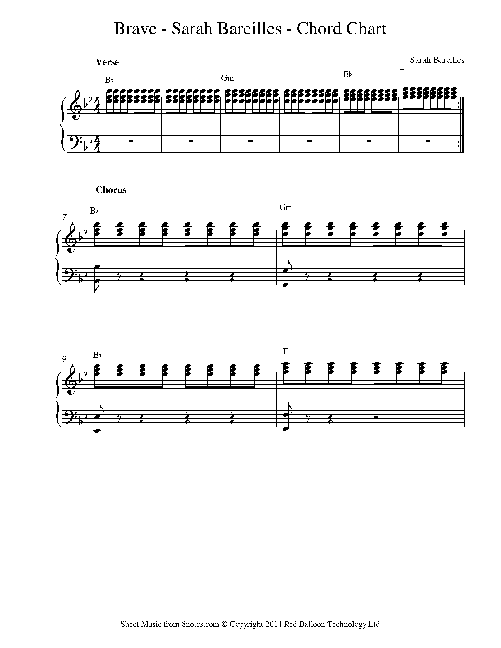 Sara Bareilles - Brave Sheet music for Piano Chord Chart - 8notes.com