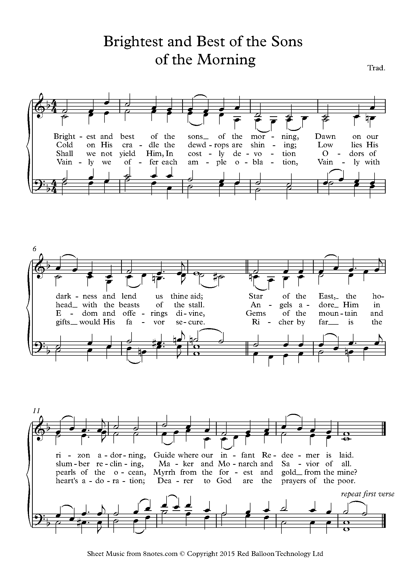 Brightest and Best of the Sons of the Morning Sheet music for Piano ...