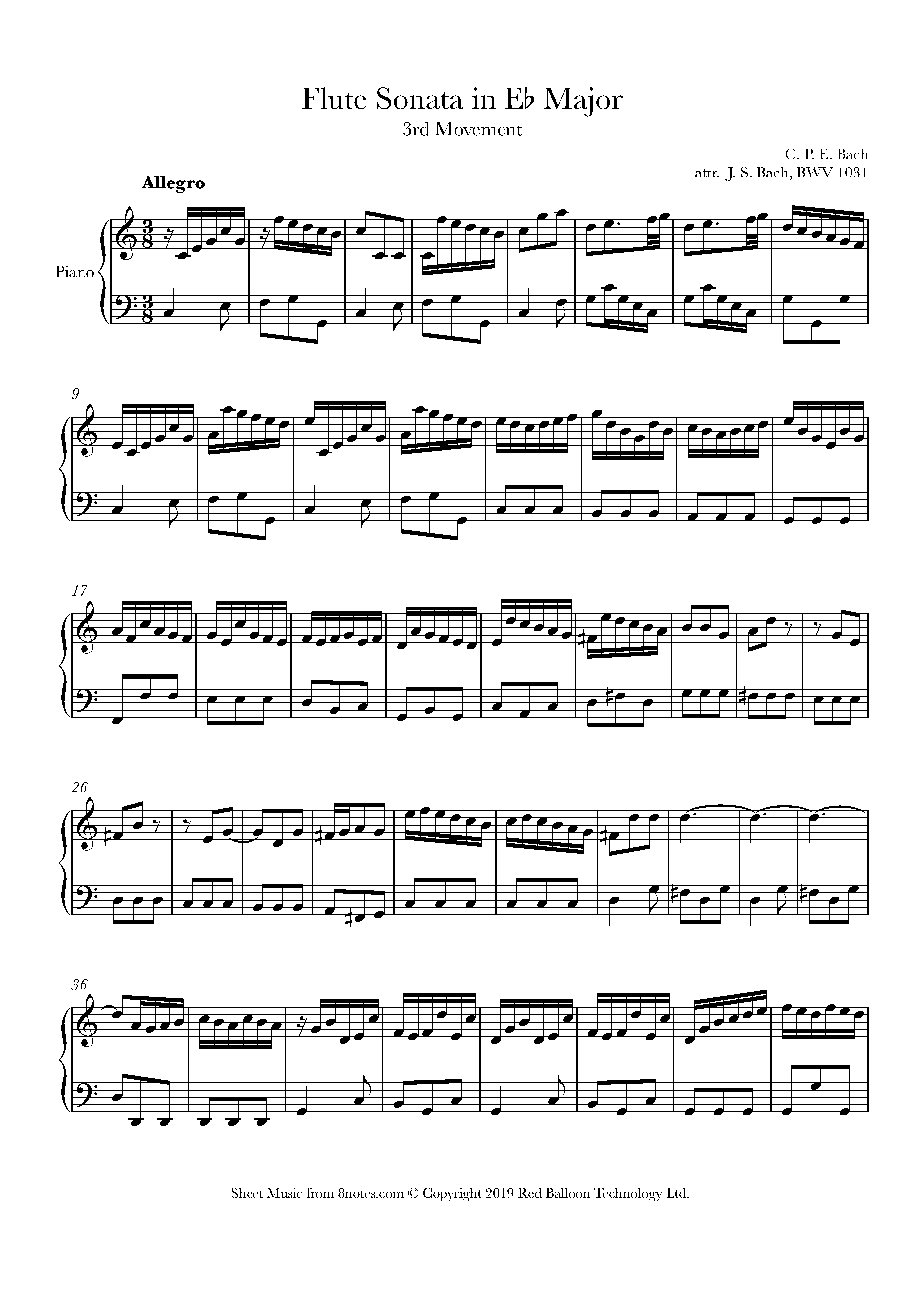 Bach - Flute Sonata in Eb Major, BWV 1031, Third Movement Sheet music ...