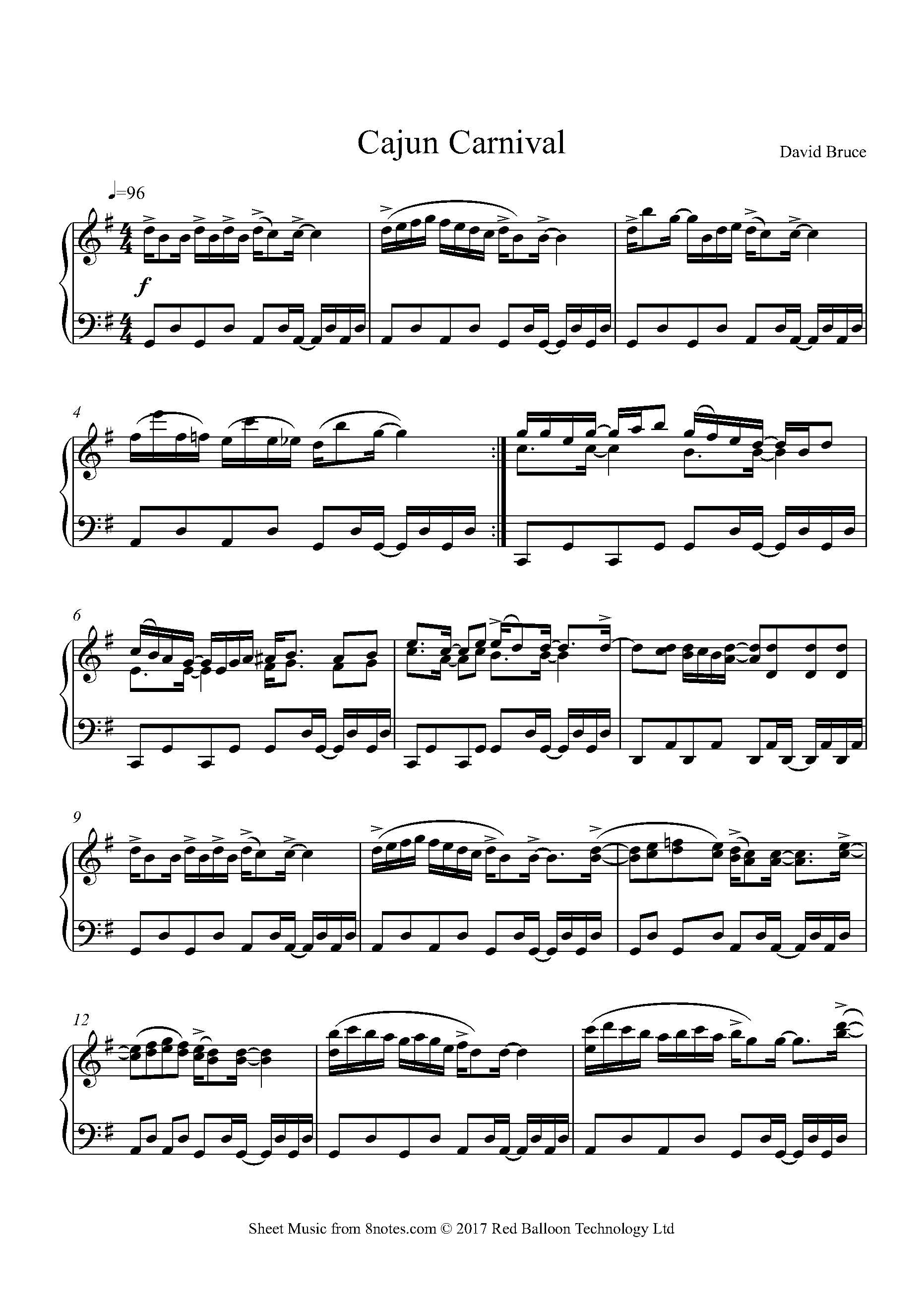 David Bruce - Cajun Carnival Sheet music for Piano - 8notes.com