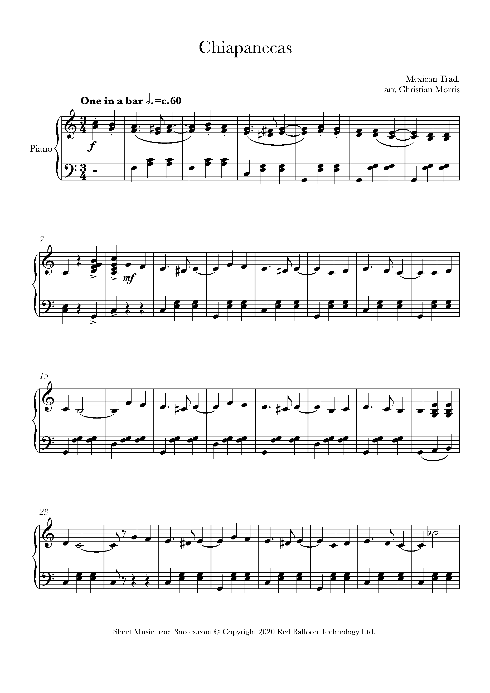 Chiapanecas (Mexican Trad.) Sheet music for Piano - 8notes.com