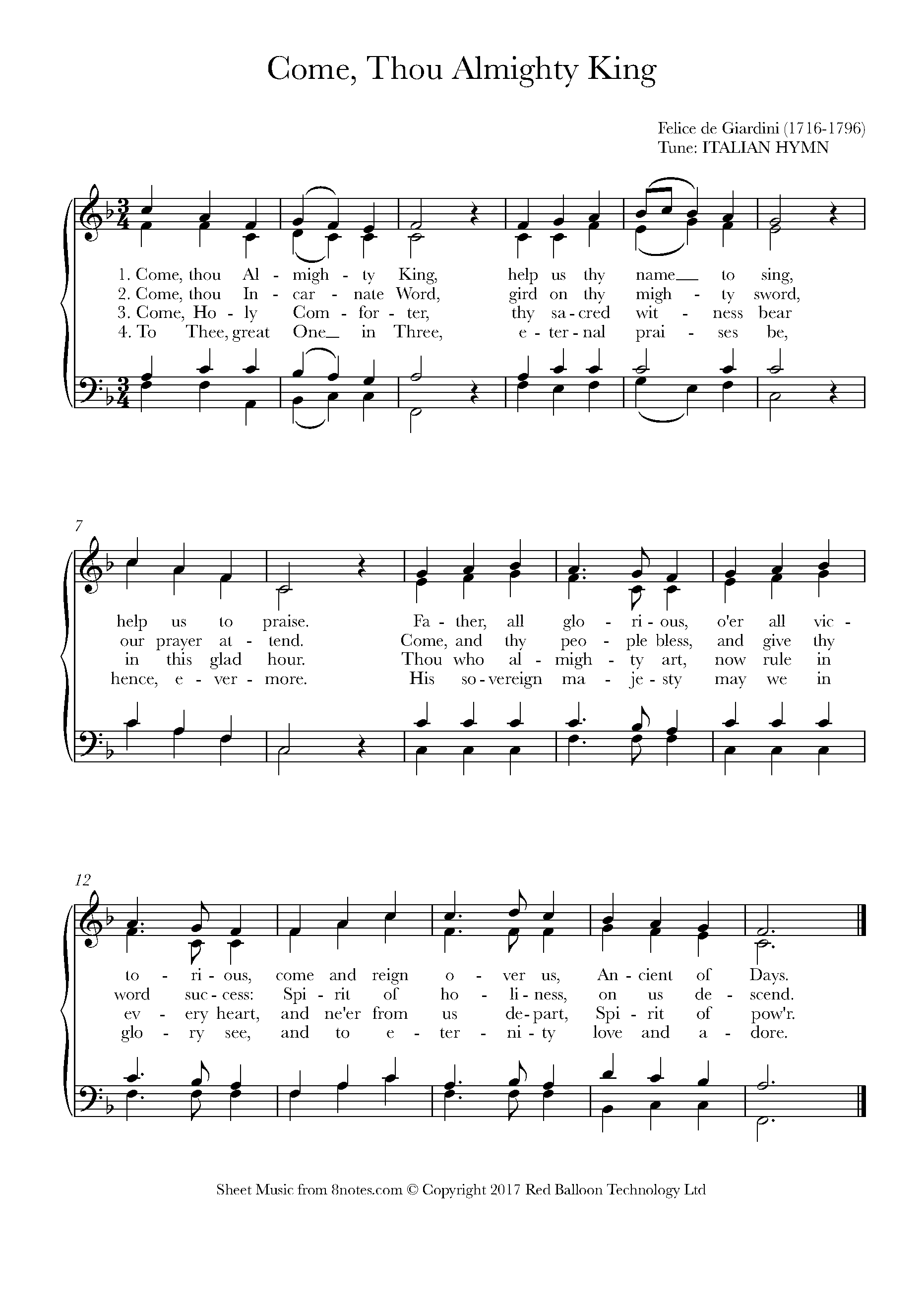 Giardini - Come, Thou Almighty King Sheet music for Piano - 8notes.com