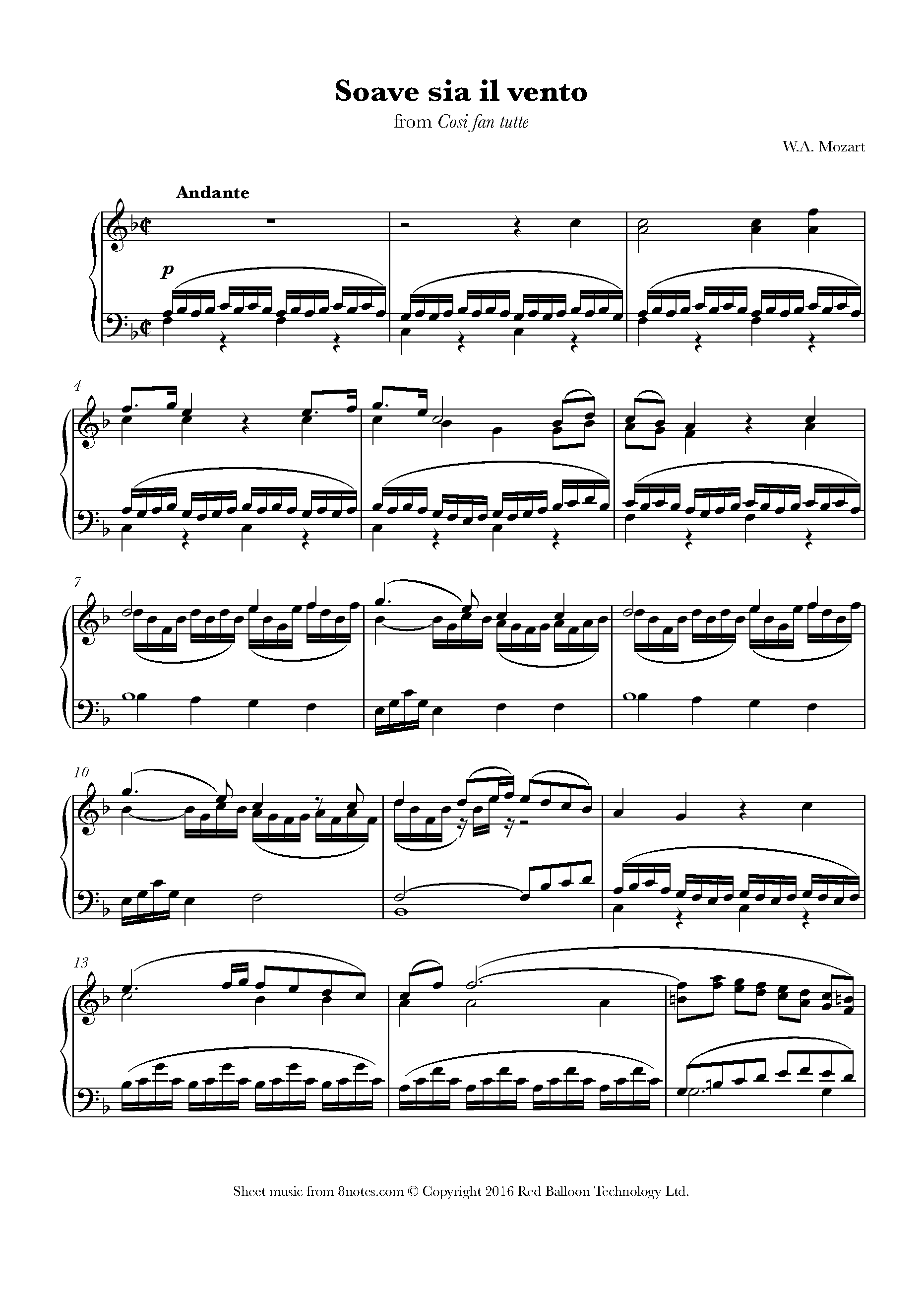 Mozart - Soave sia il vento from Cosi fan tutte Sheet music for Piano ...