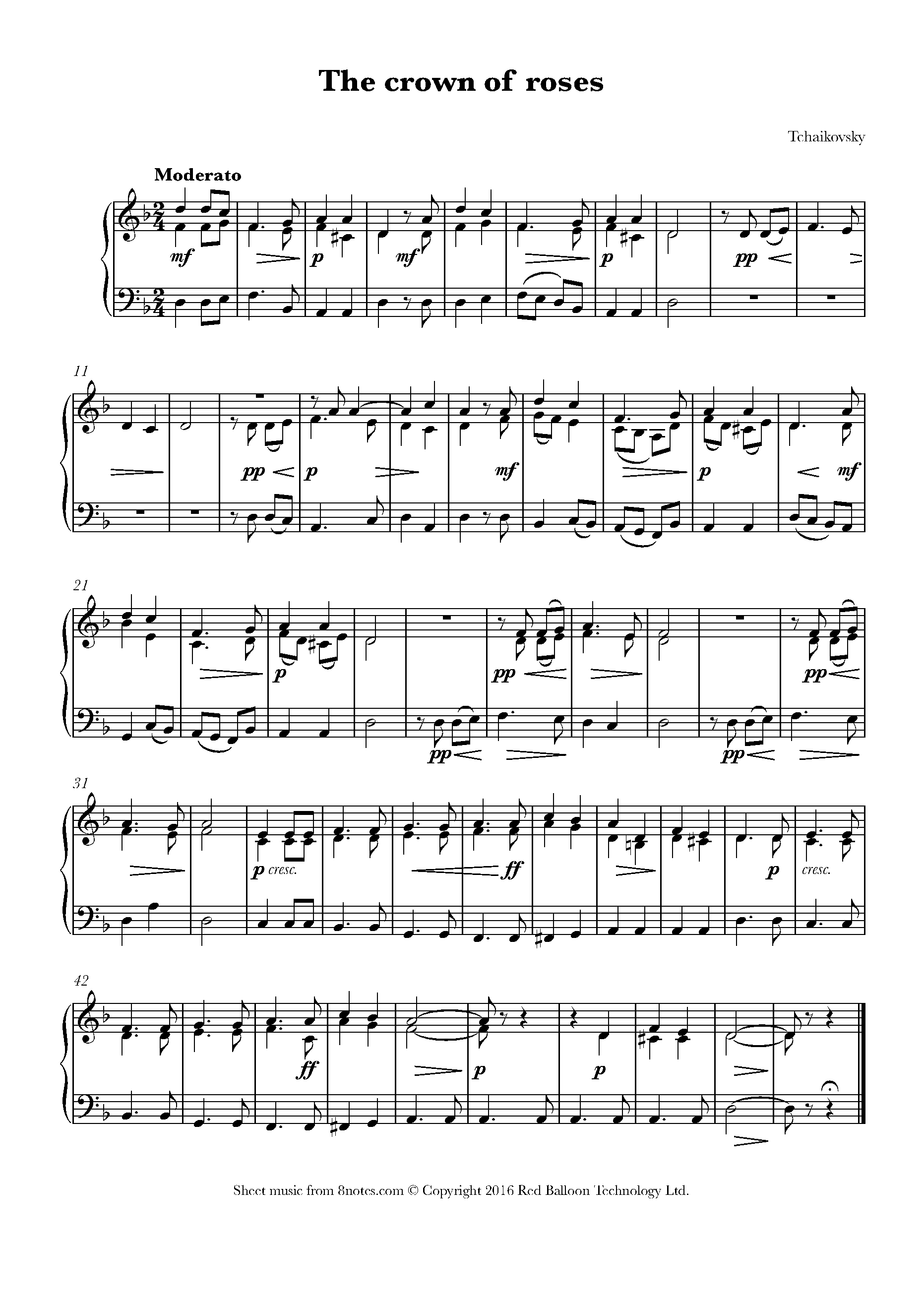 Tchaikovsky - The crown of roses Sheet music for Piano - 8notes.com