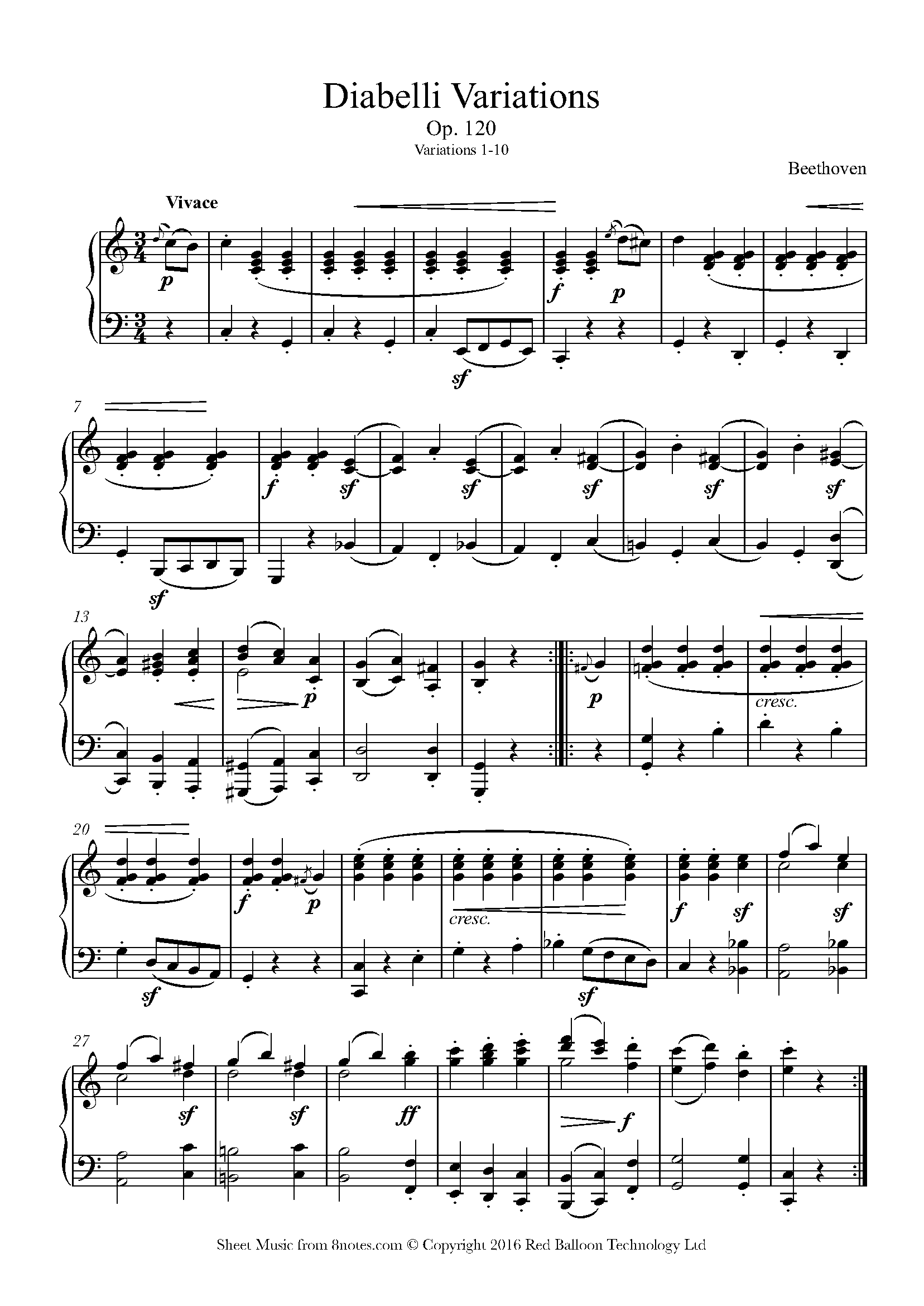 Beethoven - Diabelli Variations Op. 120 Variations 1-10 Sheet music for ...