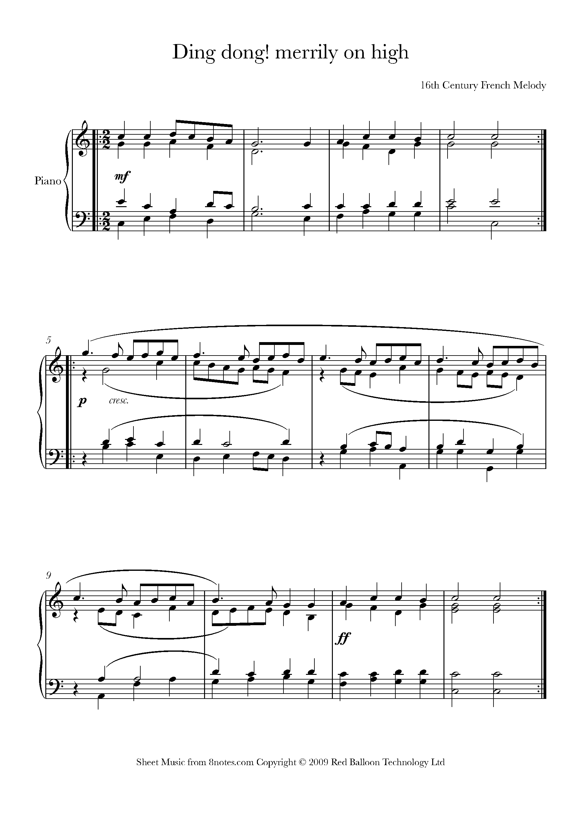 Ding Dong Merrily on High Sheet music for Piano - 8notes.com