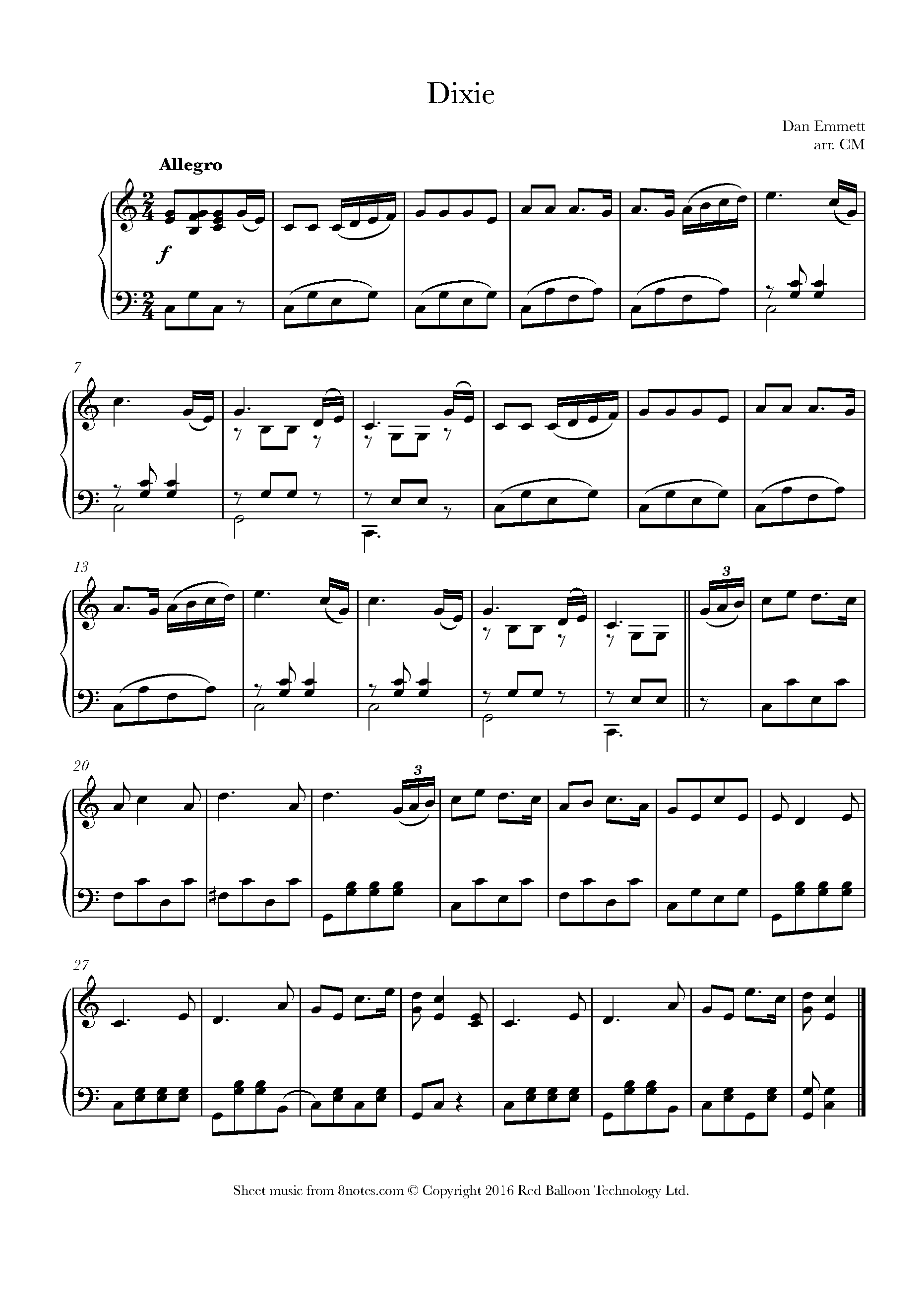 Dixie Sheet music for Piano - 8notes.com