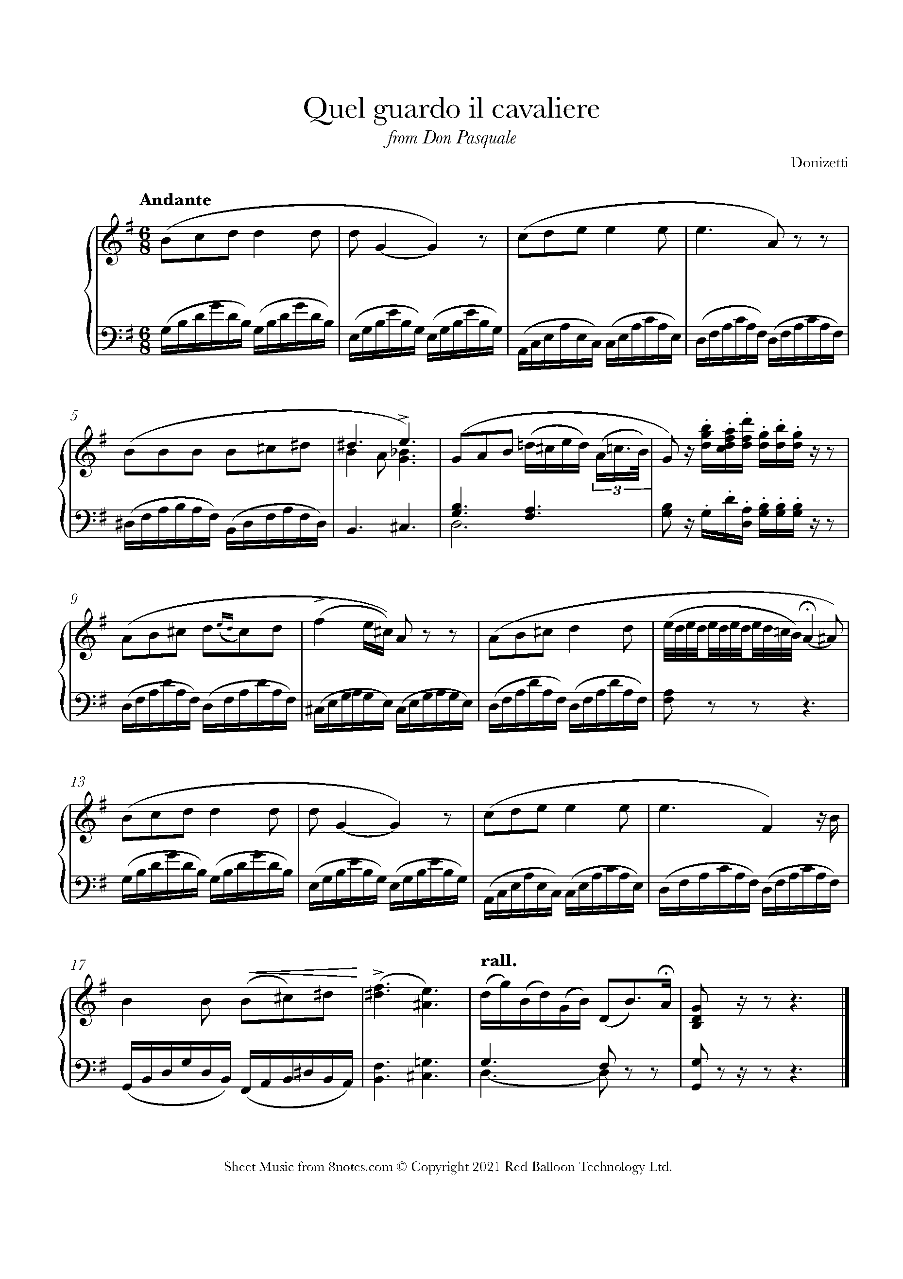 Donizetti - Quel guardo il cavaliere (Don Pasquale) Sheet music for ...