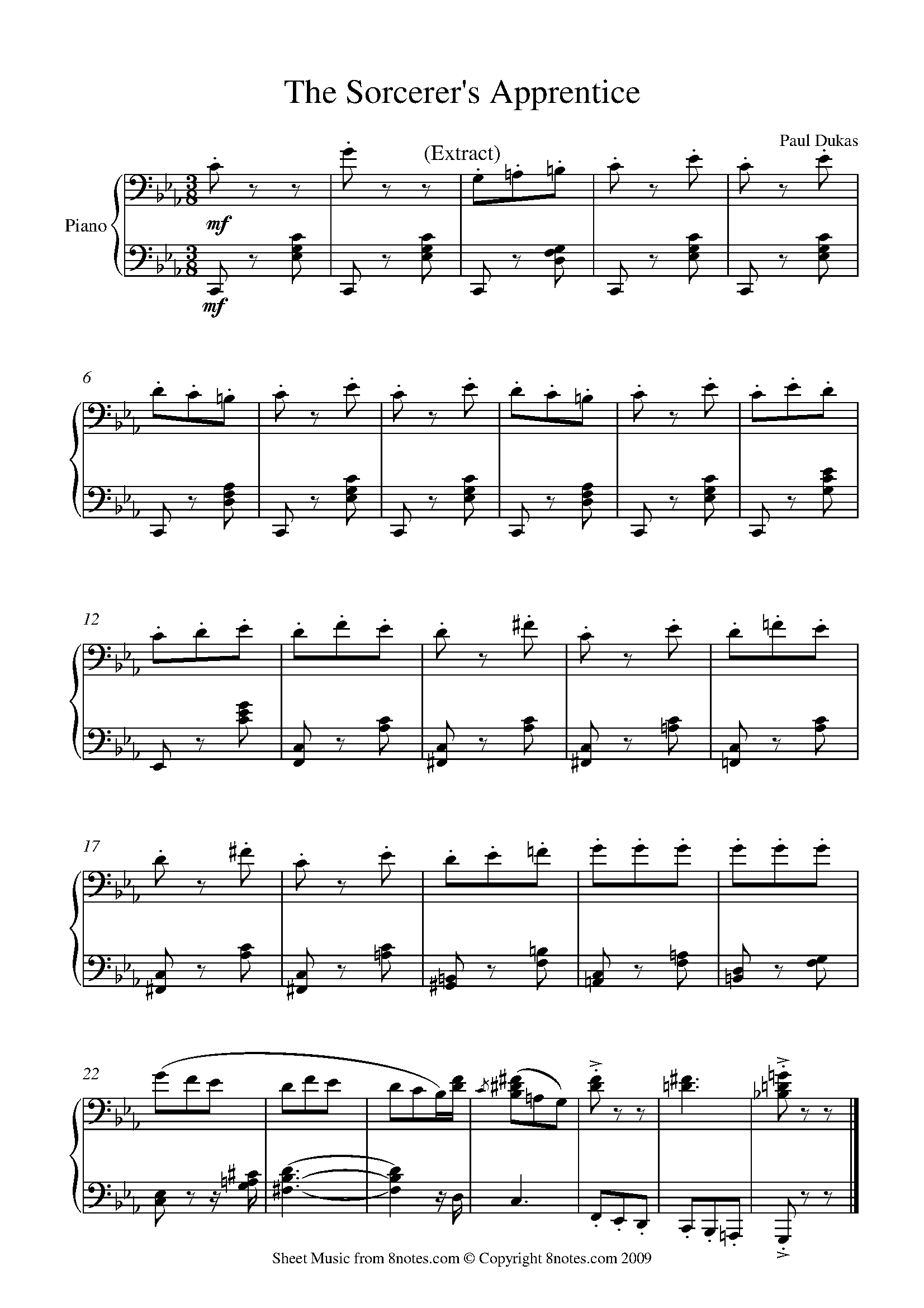 Dukas - The Sorcerers Apprentice (extract) Sheet music for Piano ...