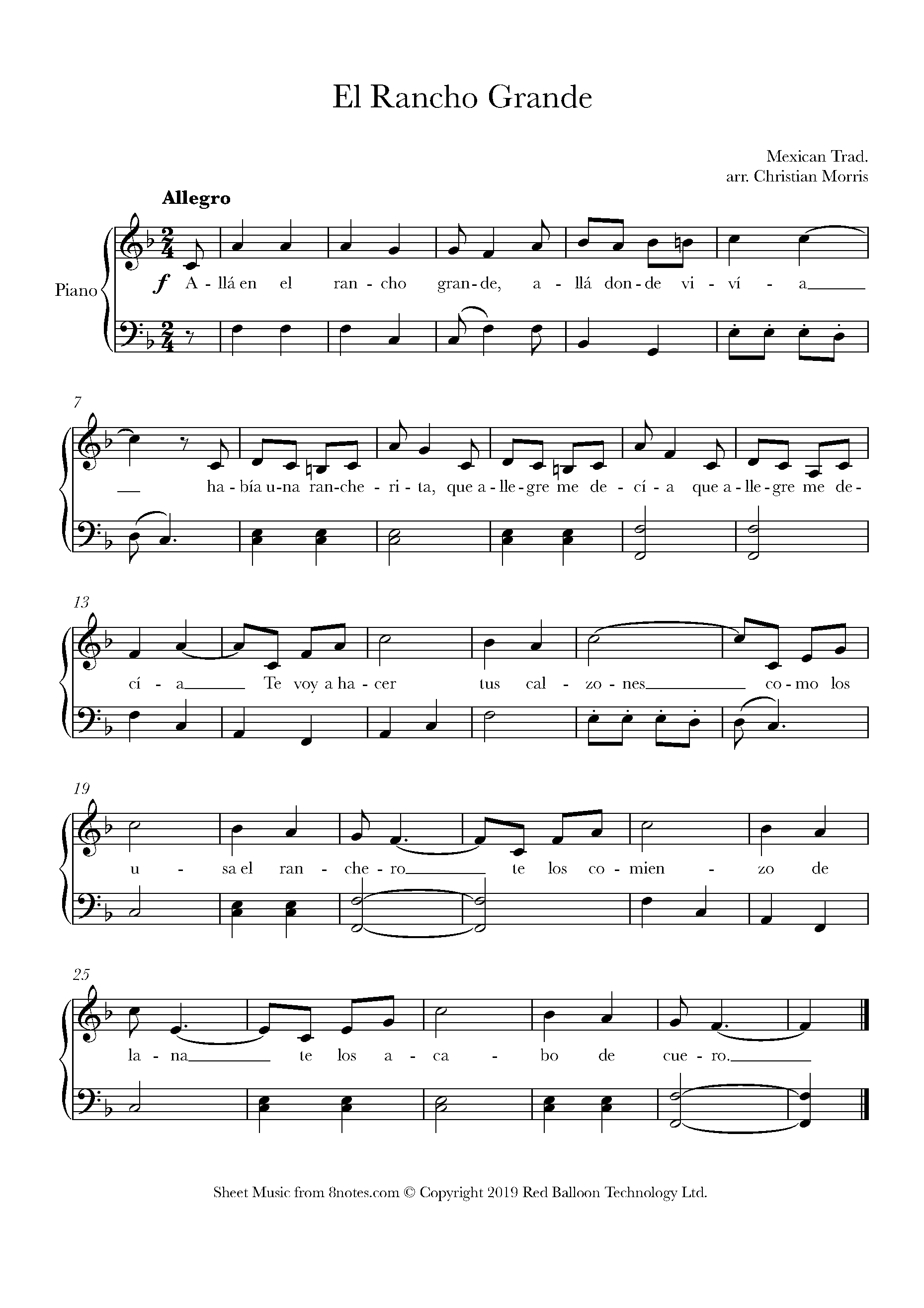 El Rancho Grande (Mexican Trad.) Sheet music for Piano - 8notes.com