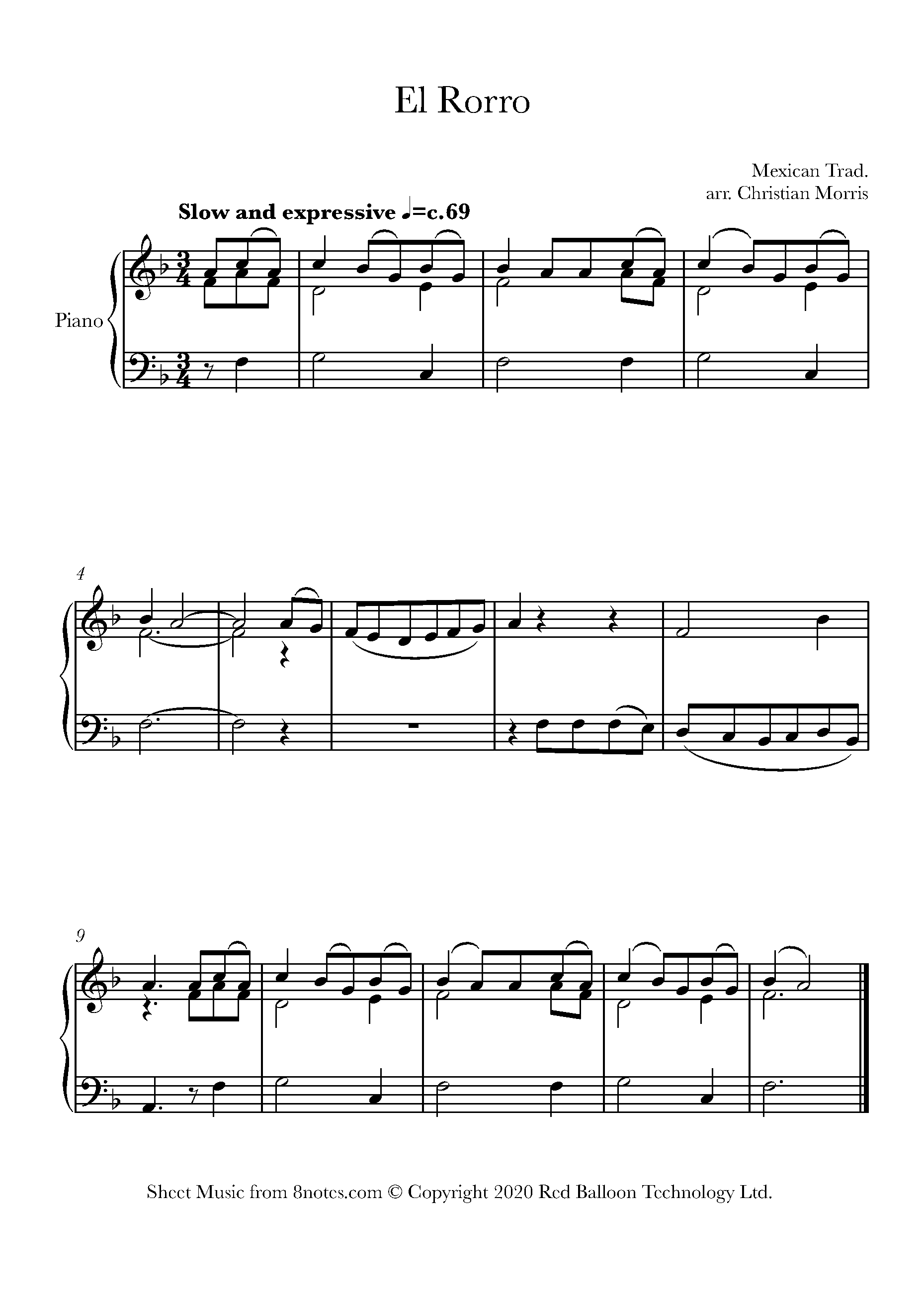 El Rorro (Mexican Trad.) Sheet music for Piano - 8notes.com