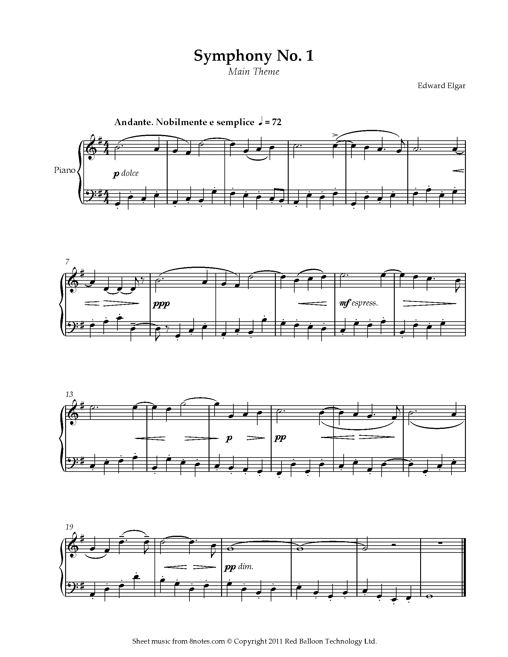 Elgar - Symphony No. 1 Opening Theme Sheet music for Piano - 8notes.com