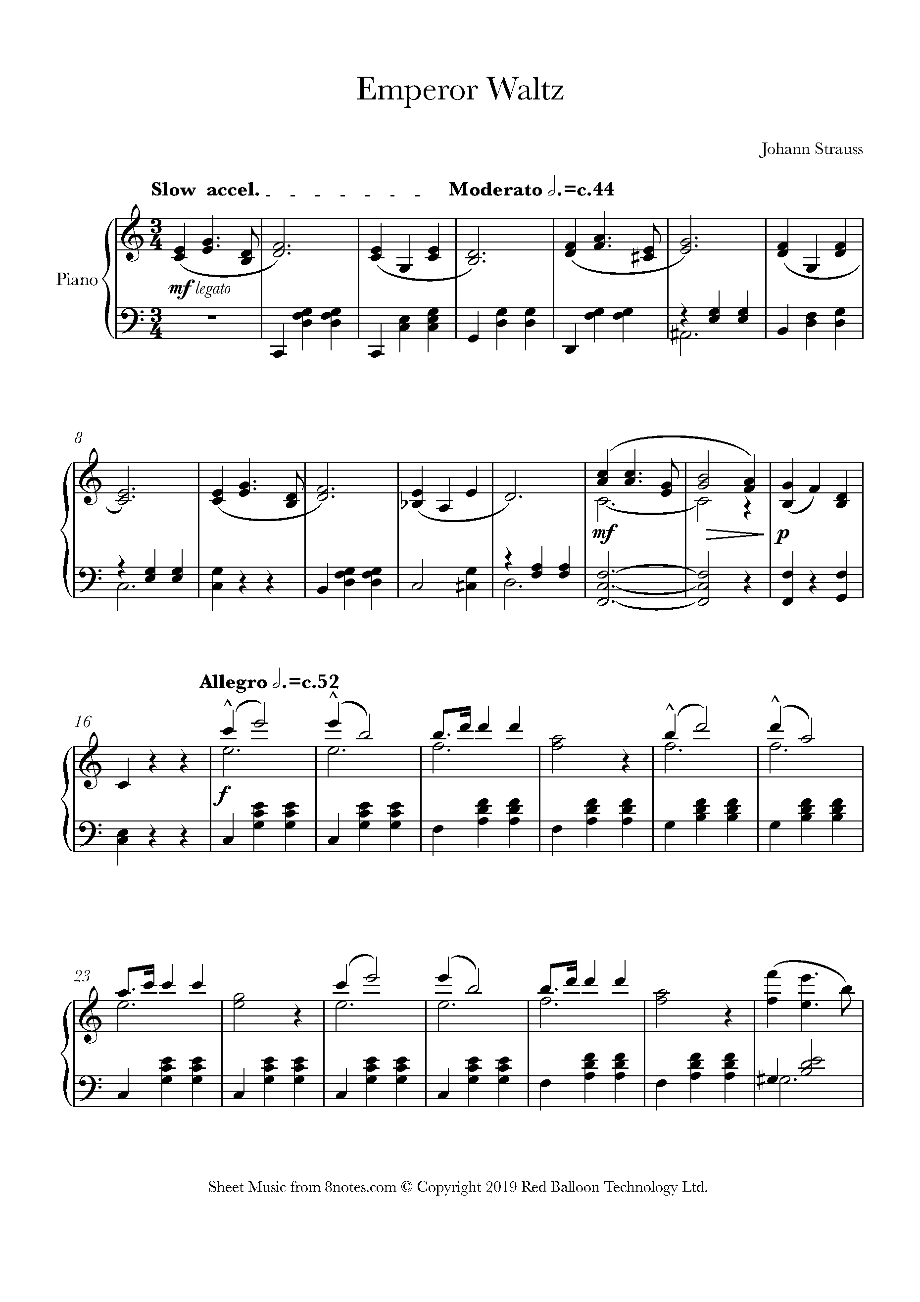 Strauss II - Emperor Waltz, Op. 437 Sheet music for Piano - 8notes.com