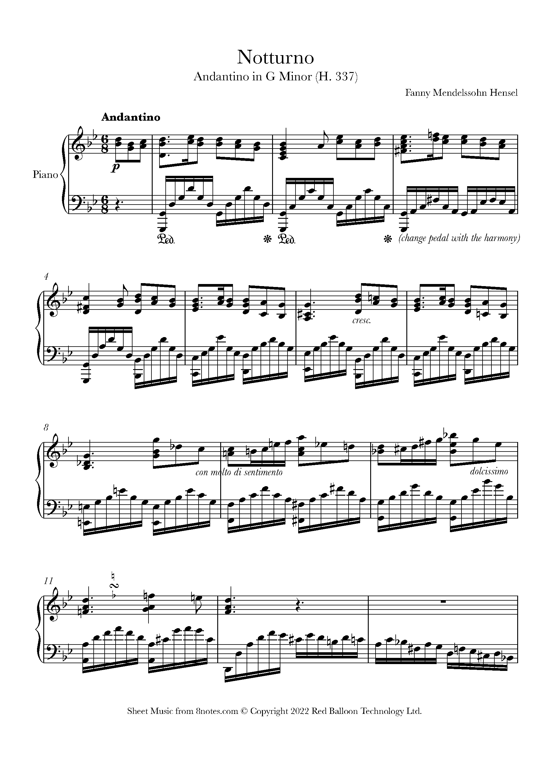 Mendelssohn - Notturno, Andantino in G Minor (H. 337) Sheet music for ...