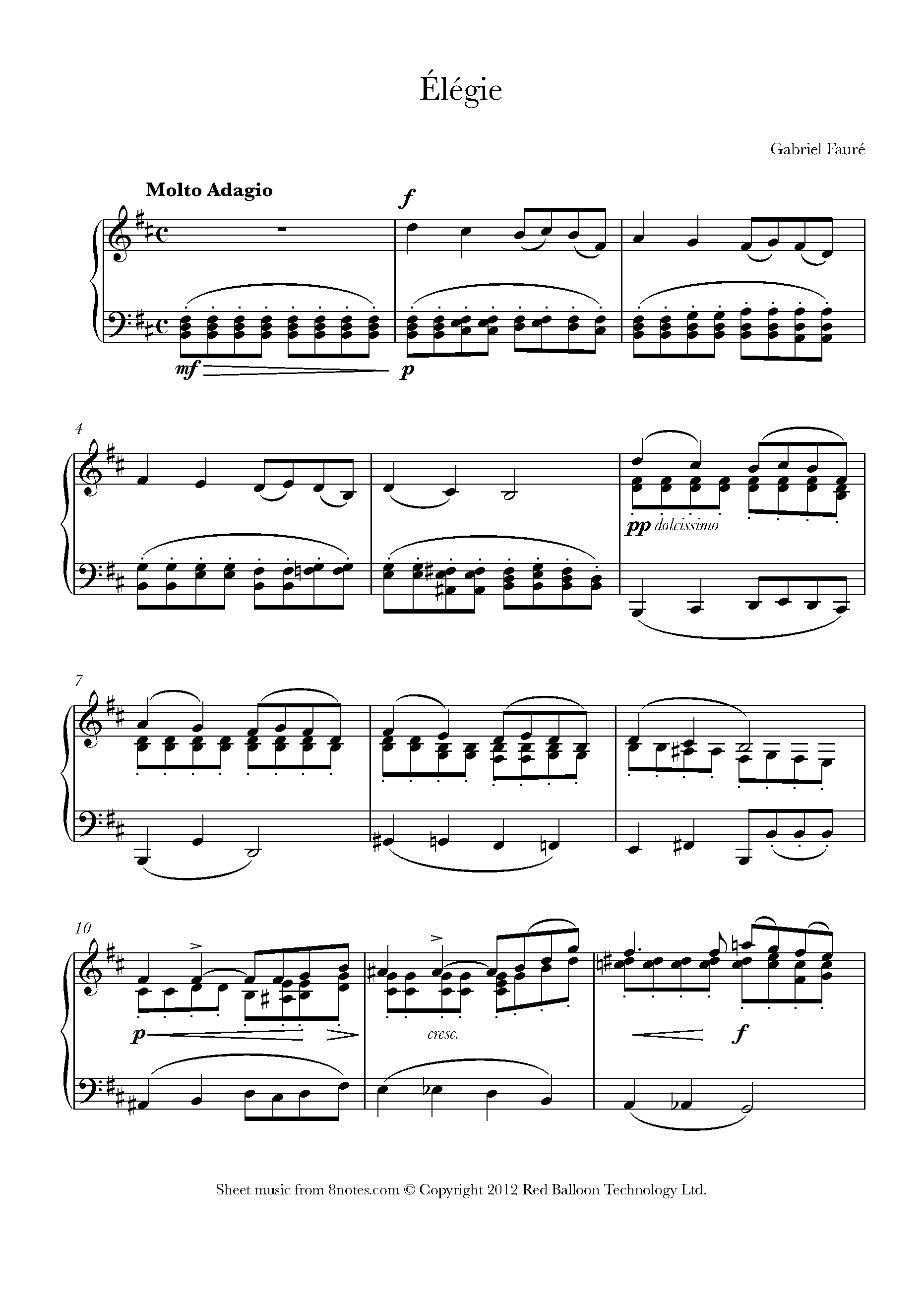 Fauré - Elegie Sheet music for Piano - 8notes.com