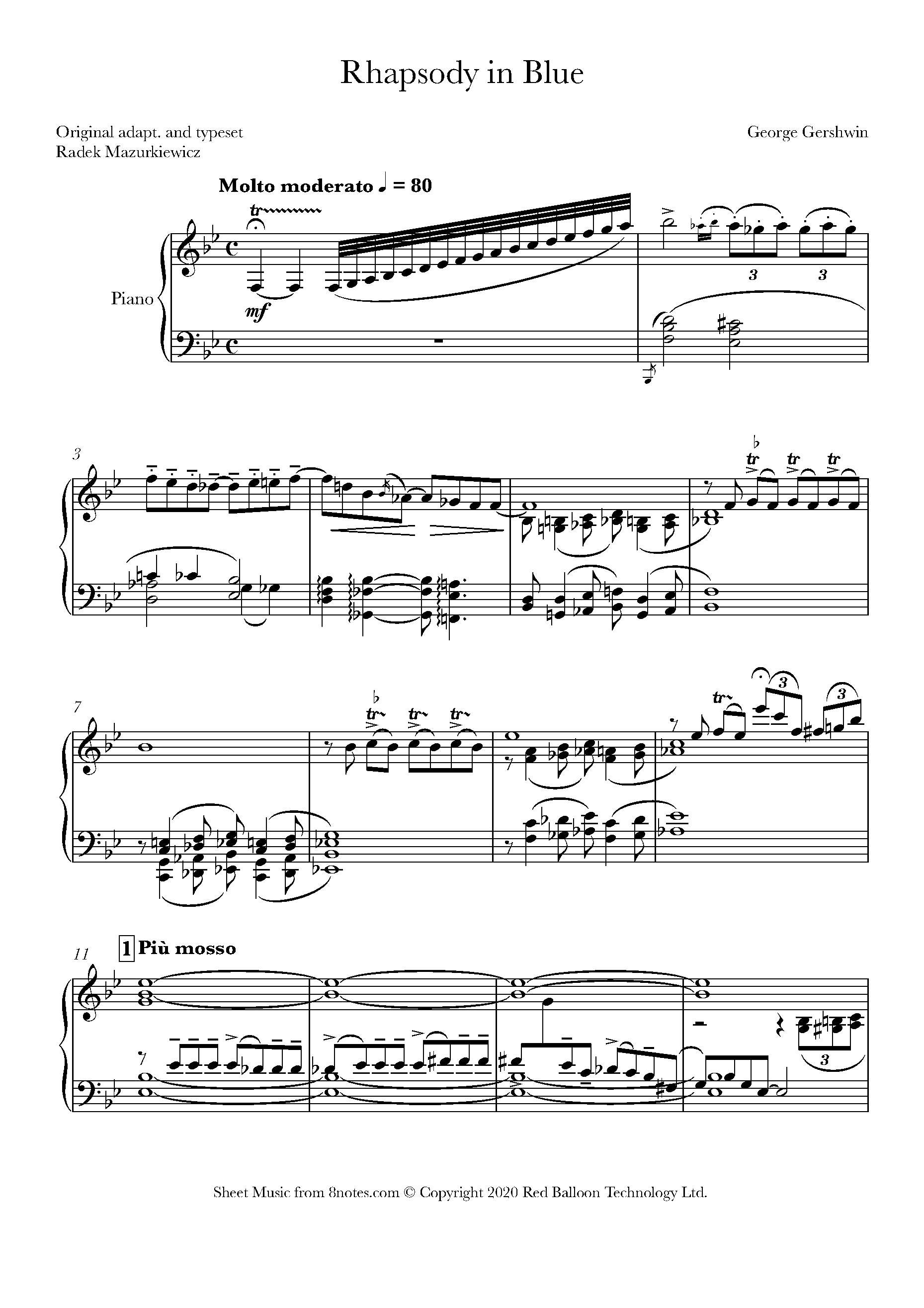 Gershwin - Rhapsody in Blue Sheet music for Piano - 8notes.com