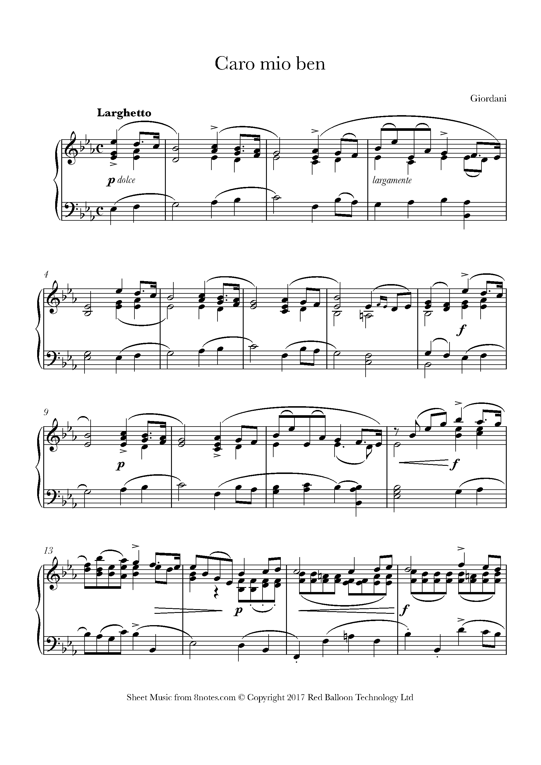 Giordano - Caro mio ben Sheet music for Piano - 8notes.com