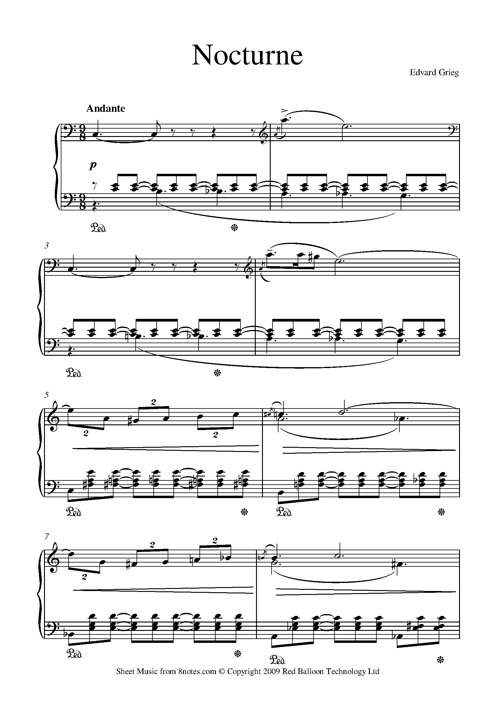 Grieg - Nocturne opus 54 no 4 Sheet music for Piano - 8notes.com