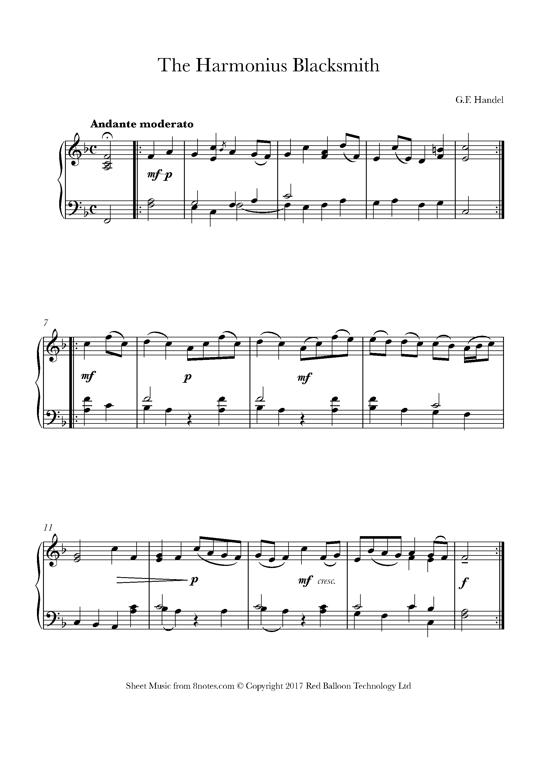 Handel - Harmonius Blacksmith Sheet music for Piano - 8notes.com