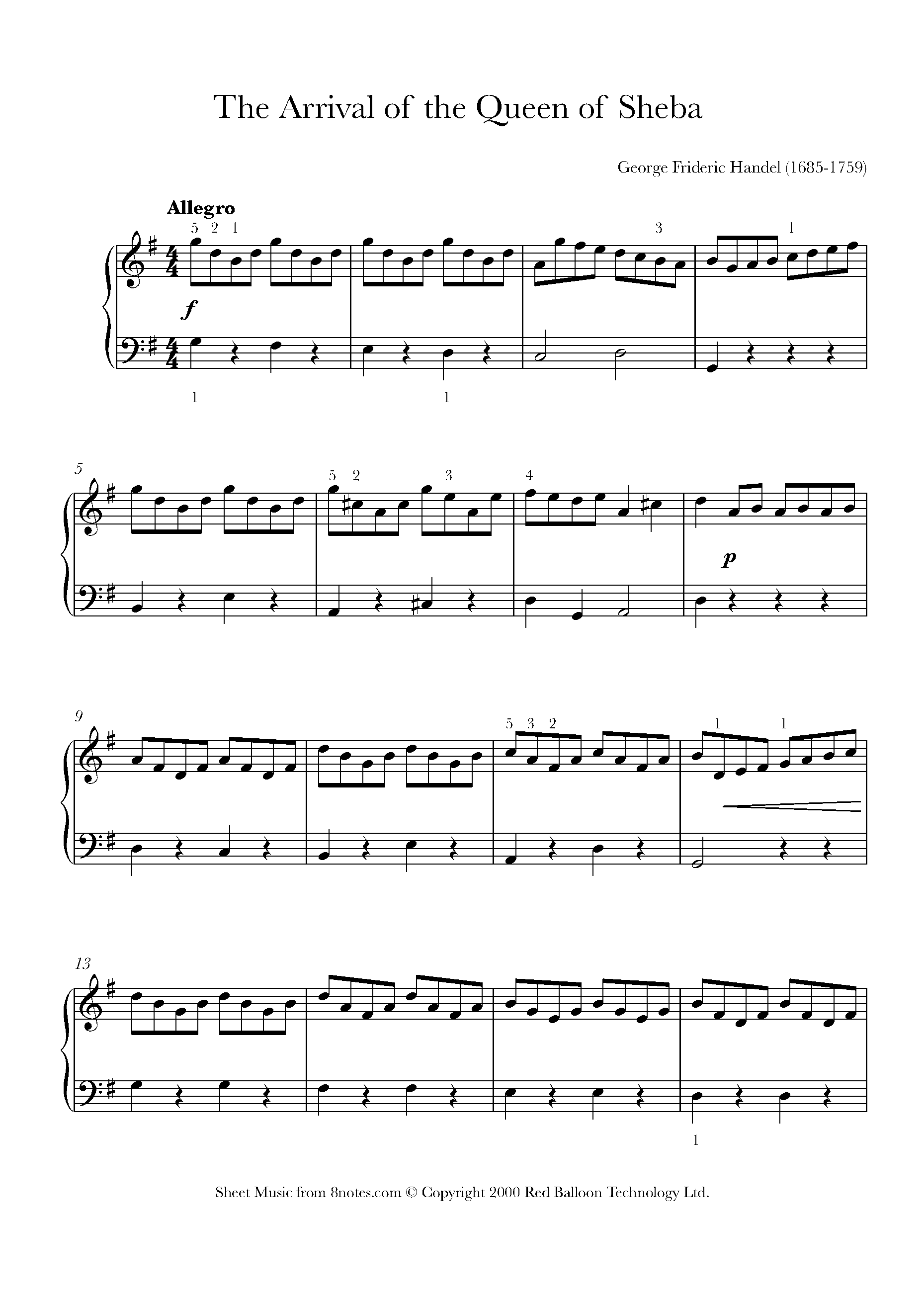 Handel - The Arrival of the Queen of Sheeba Sheet music for Piano ...