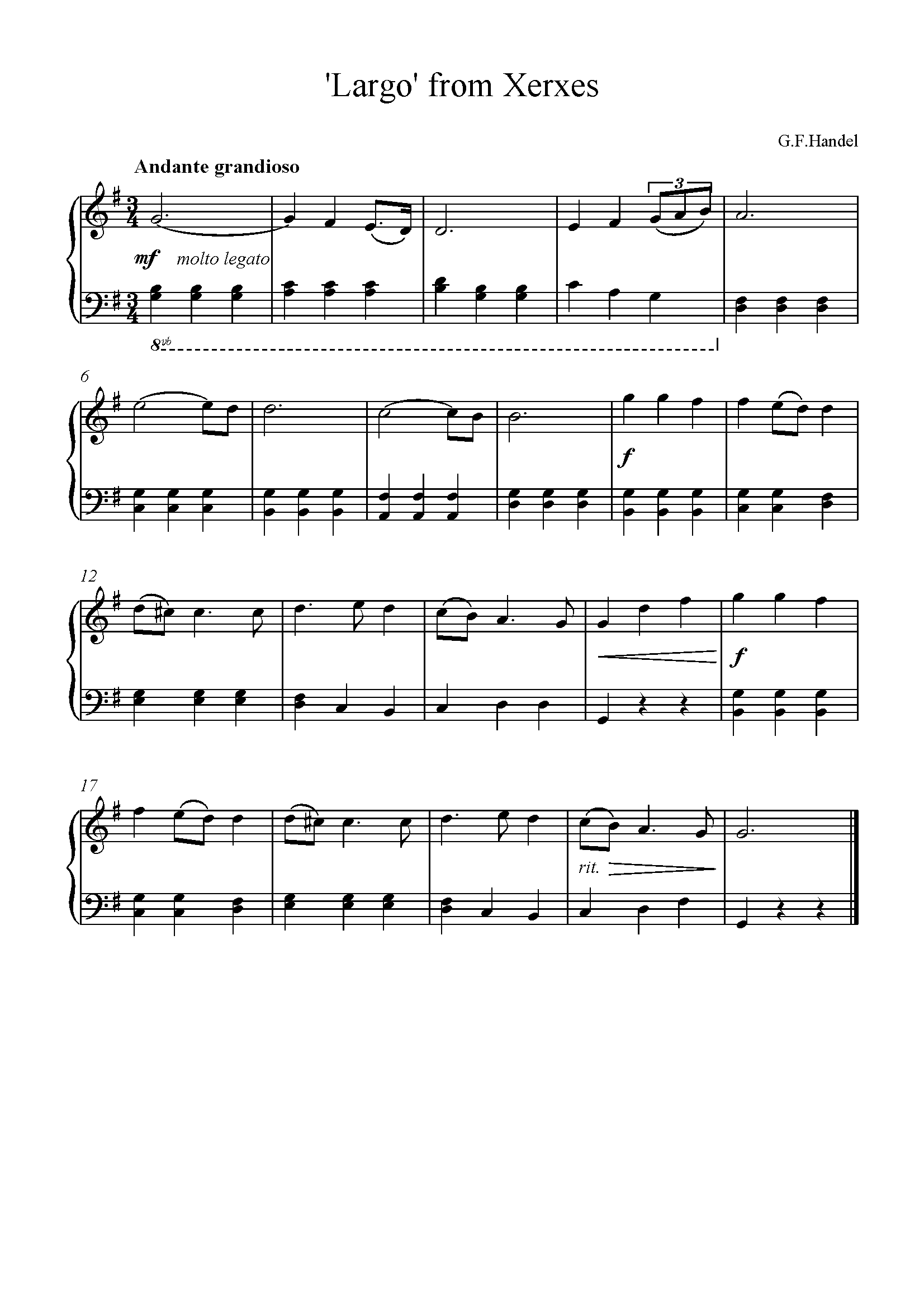 Handel - Largo from Xerxes (easy) Sheet music for Piano - 8notes.com