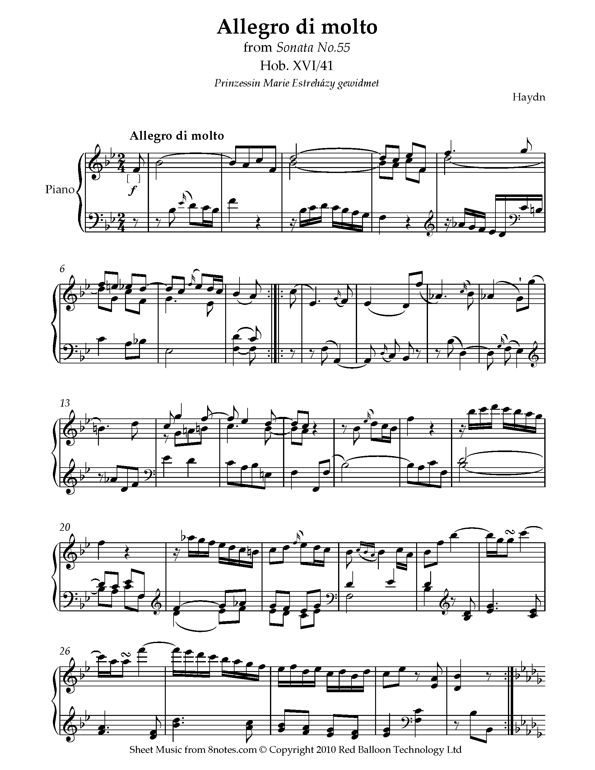 Haydn - Allegro di molto from Sonata No.55 Hob. XVI/41 Sheet music for ...