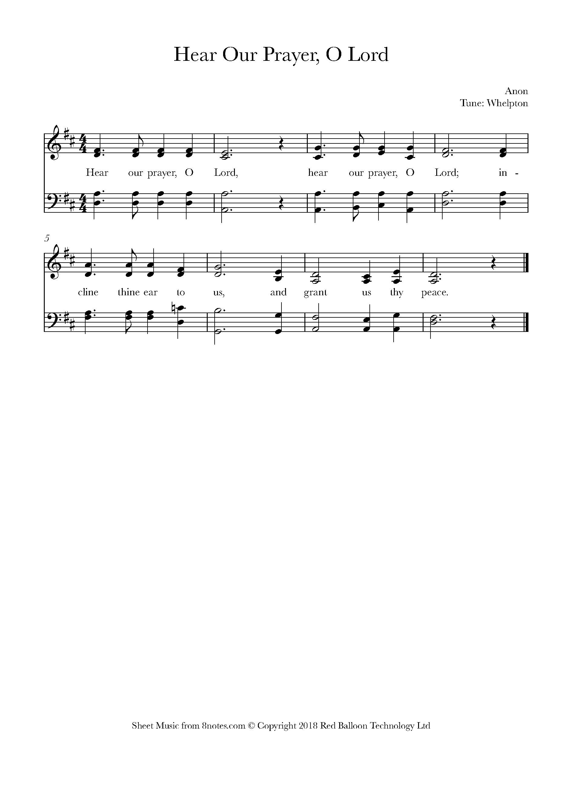 anon - Hear Our Prayer, O Lord Sheet music for Piano - 8notes.com