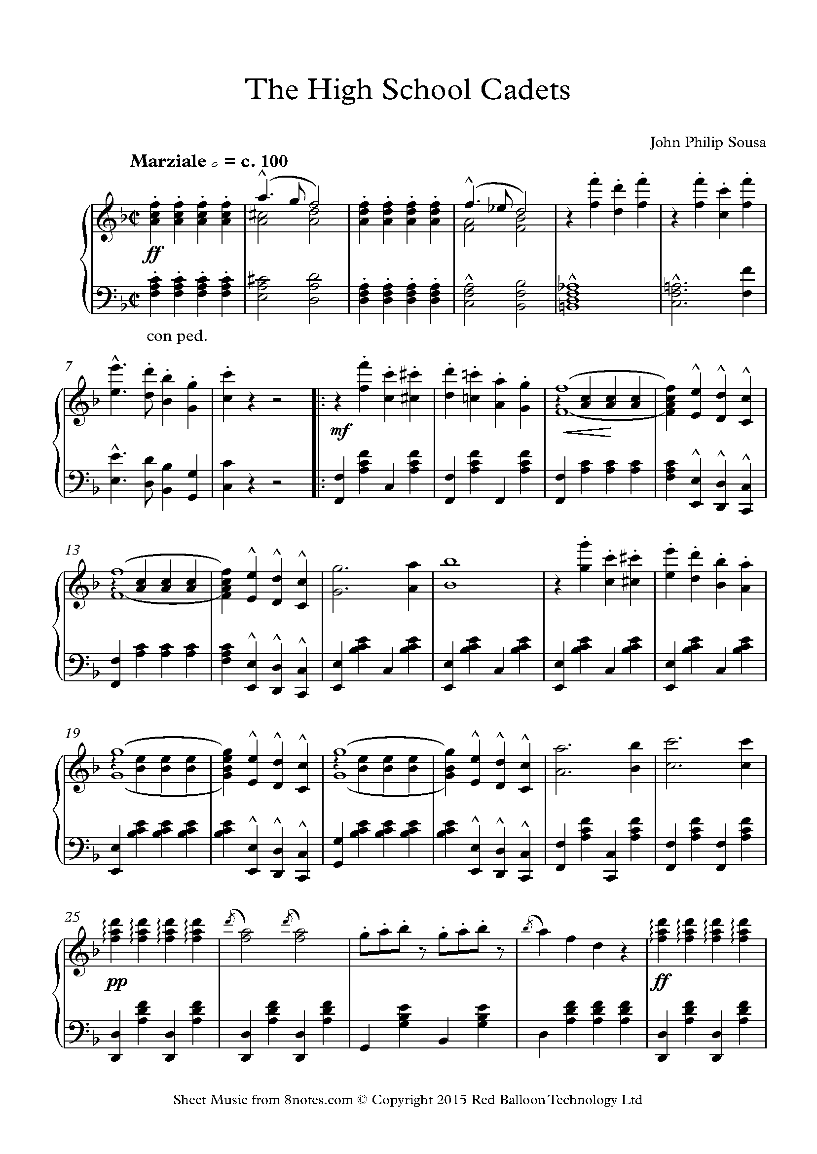 Sousa - The High School Cadets March Sheet music for Piano - 8notes.com