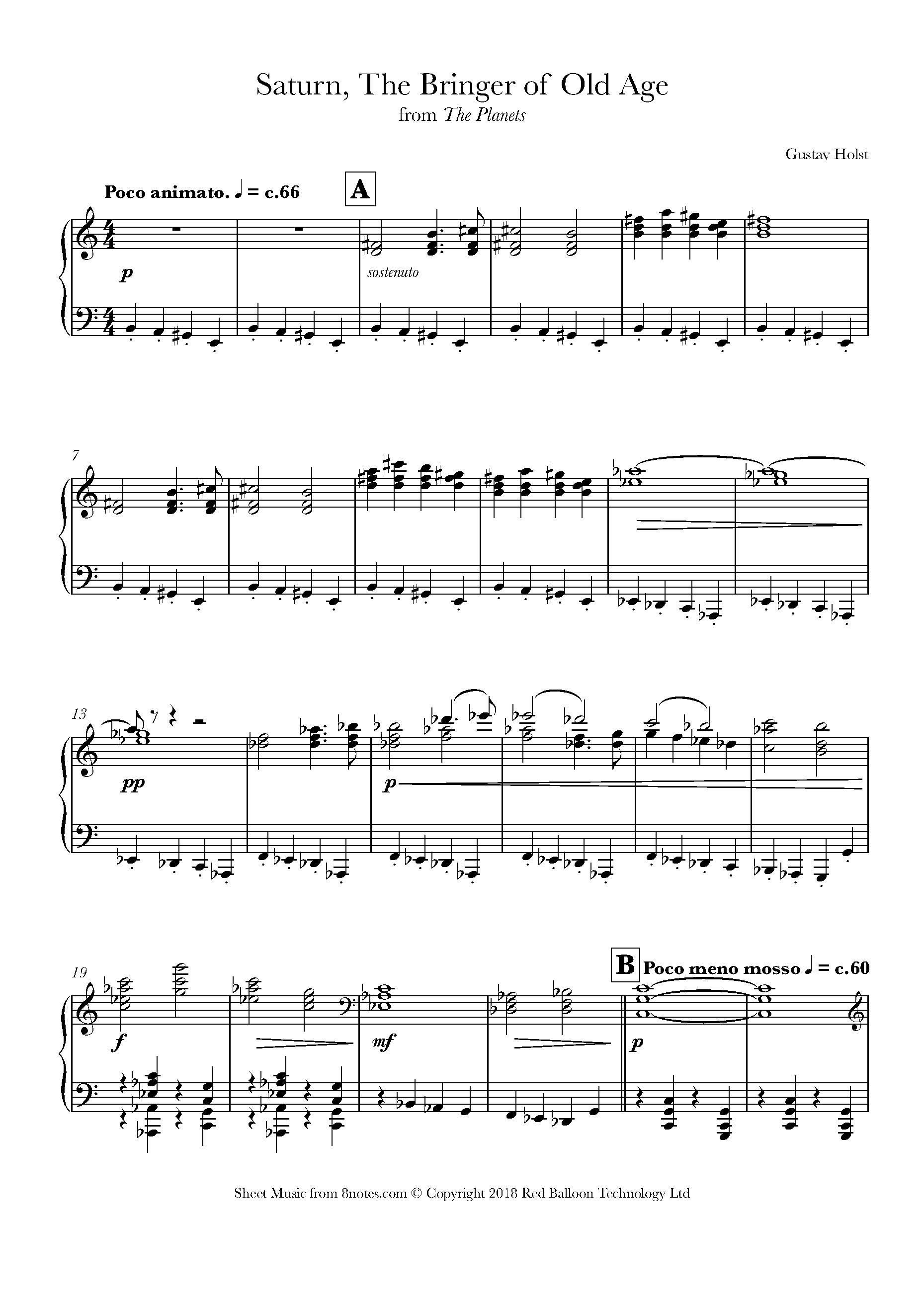 Holst - Saturn, The Bringer of Old Age from The Planets Sheet music for ...