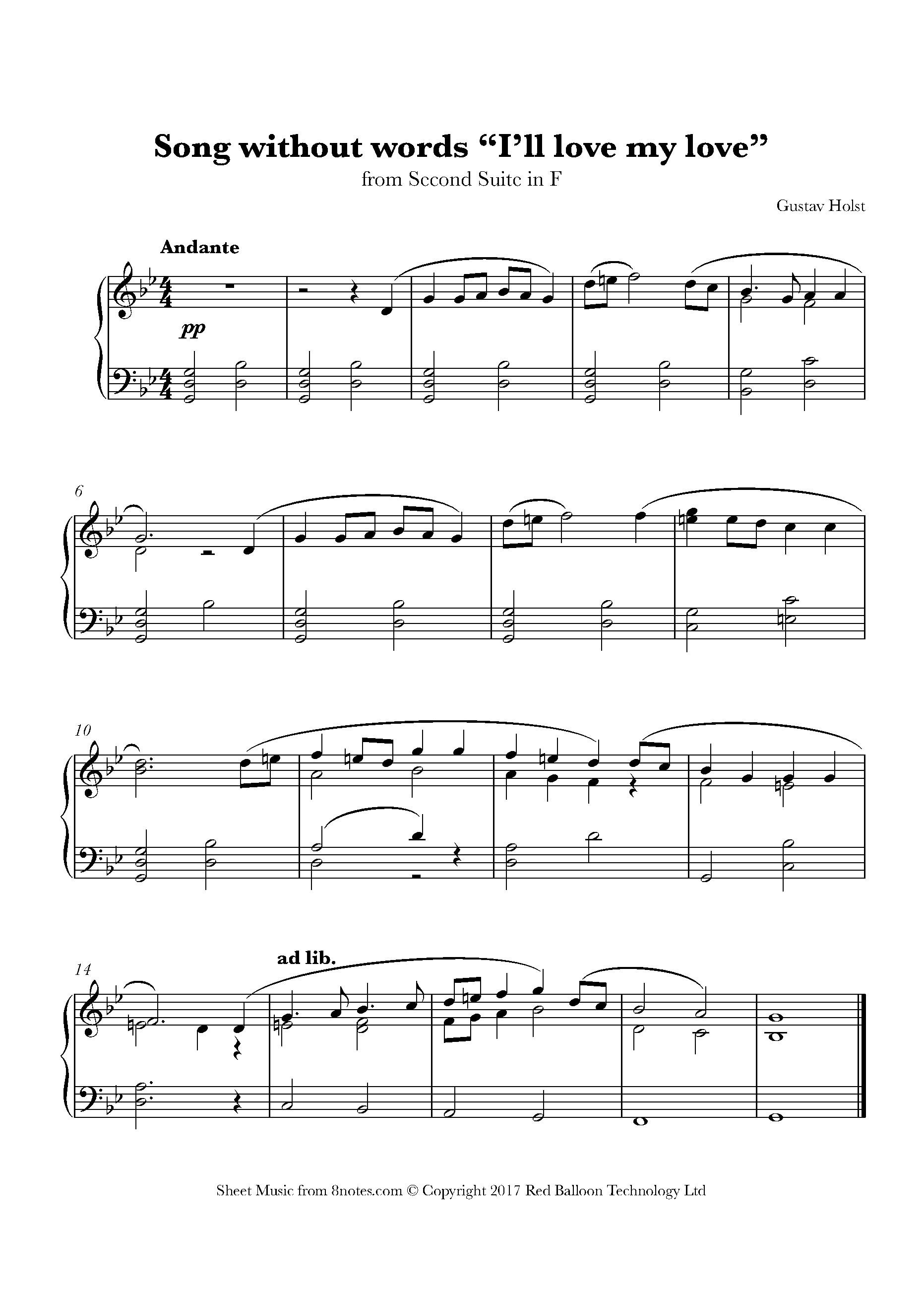 Holst Song Without Words Ill Love My Love From Second Suite In F