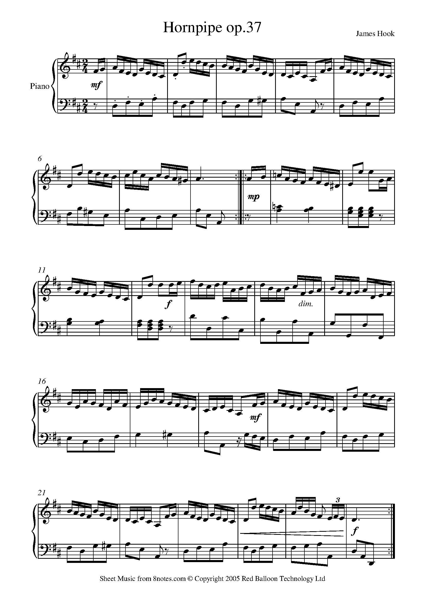 Hook - Hornpipe Sheet music for Piano - 8notes.com