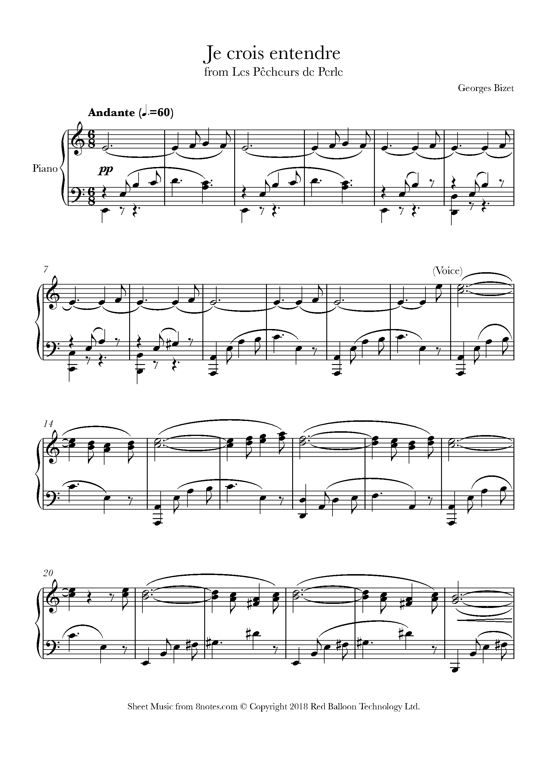 Bizet - Je crois entendre from The Pearl Fishers Sheet music for Piano ...