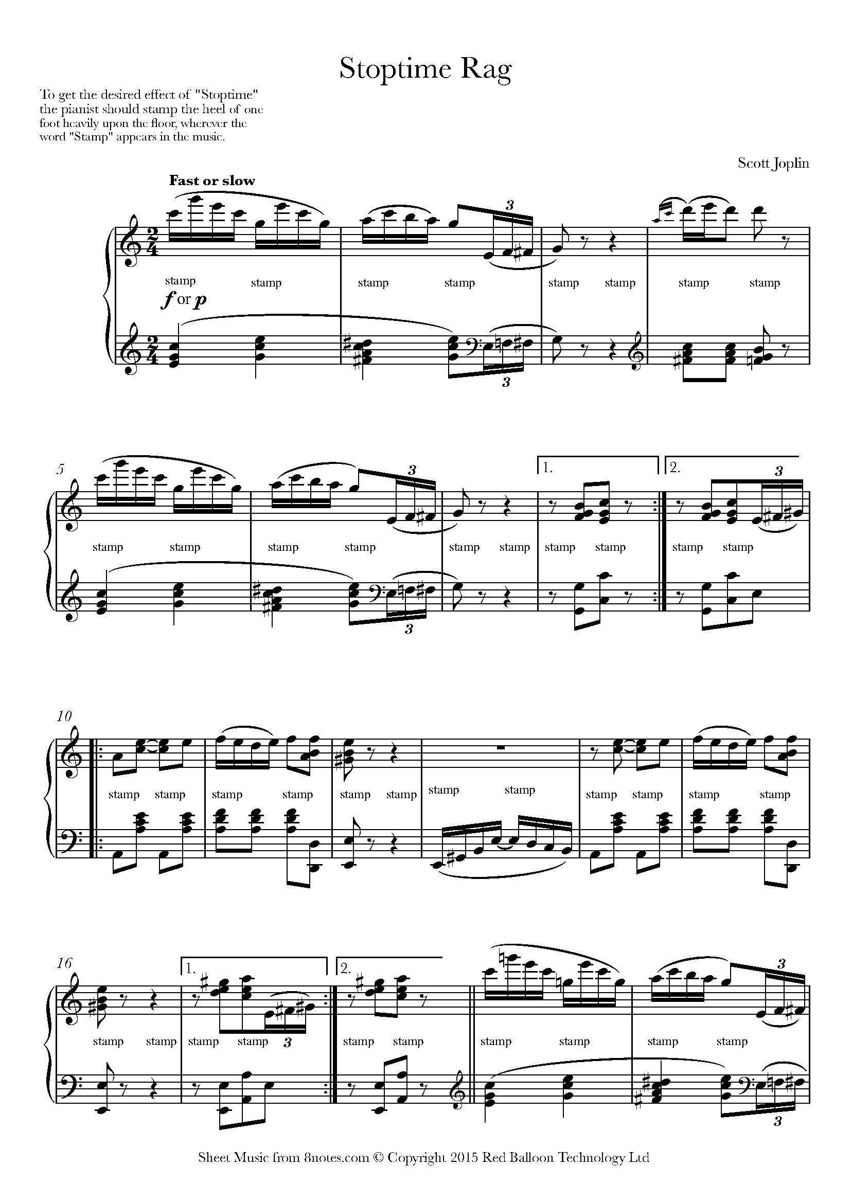 Scott Joplin - Stoptime Rag Sheet music for Piano - 8notes.com