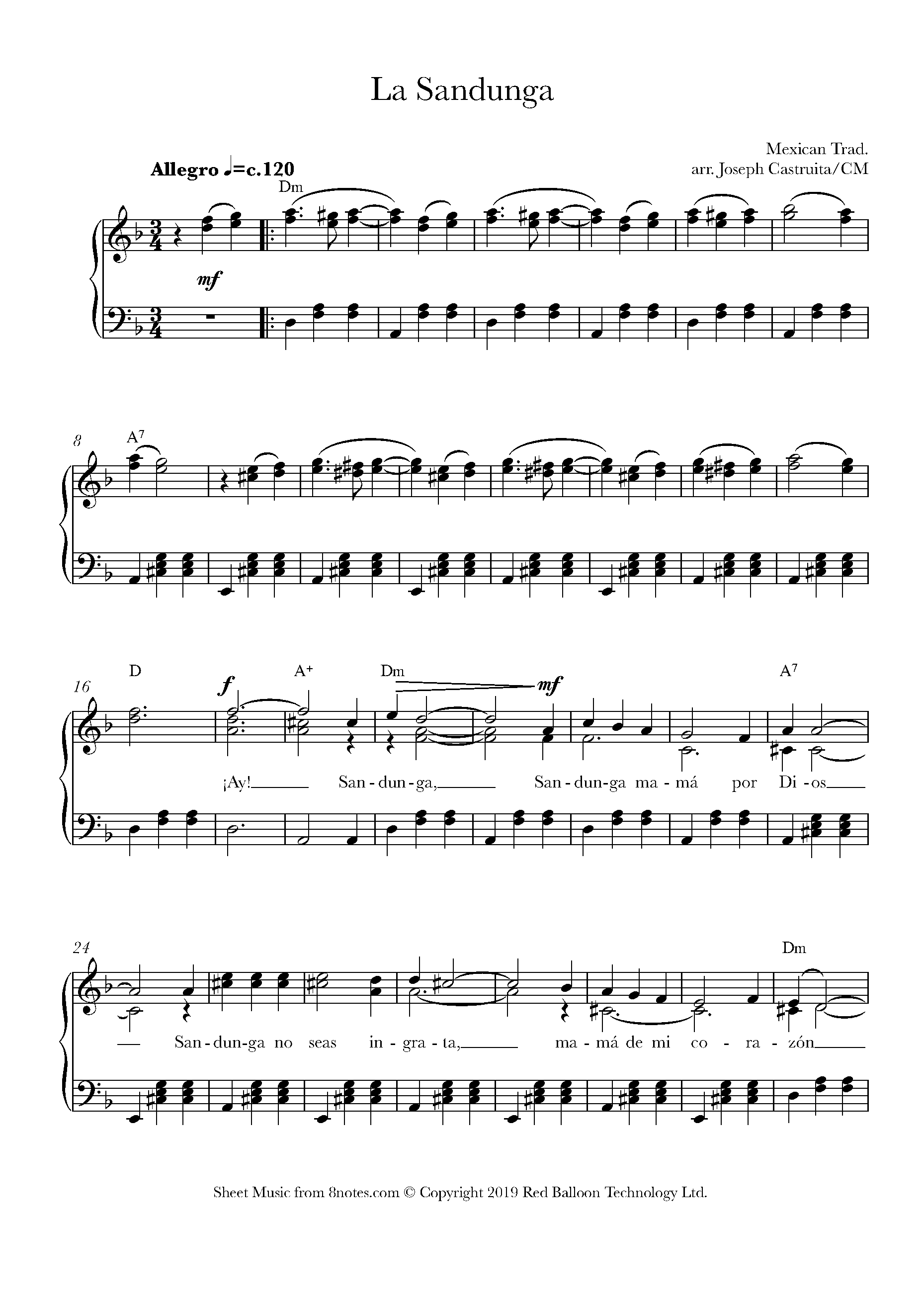 La Sandunga (Mexican Traditional Song) Sheet music for Piano - 8notes.com