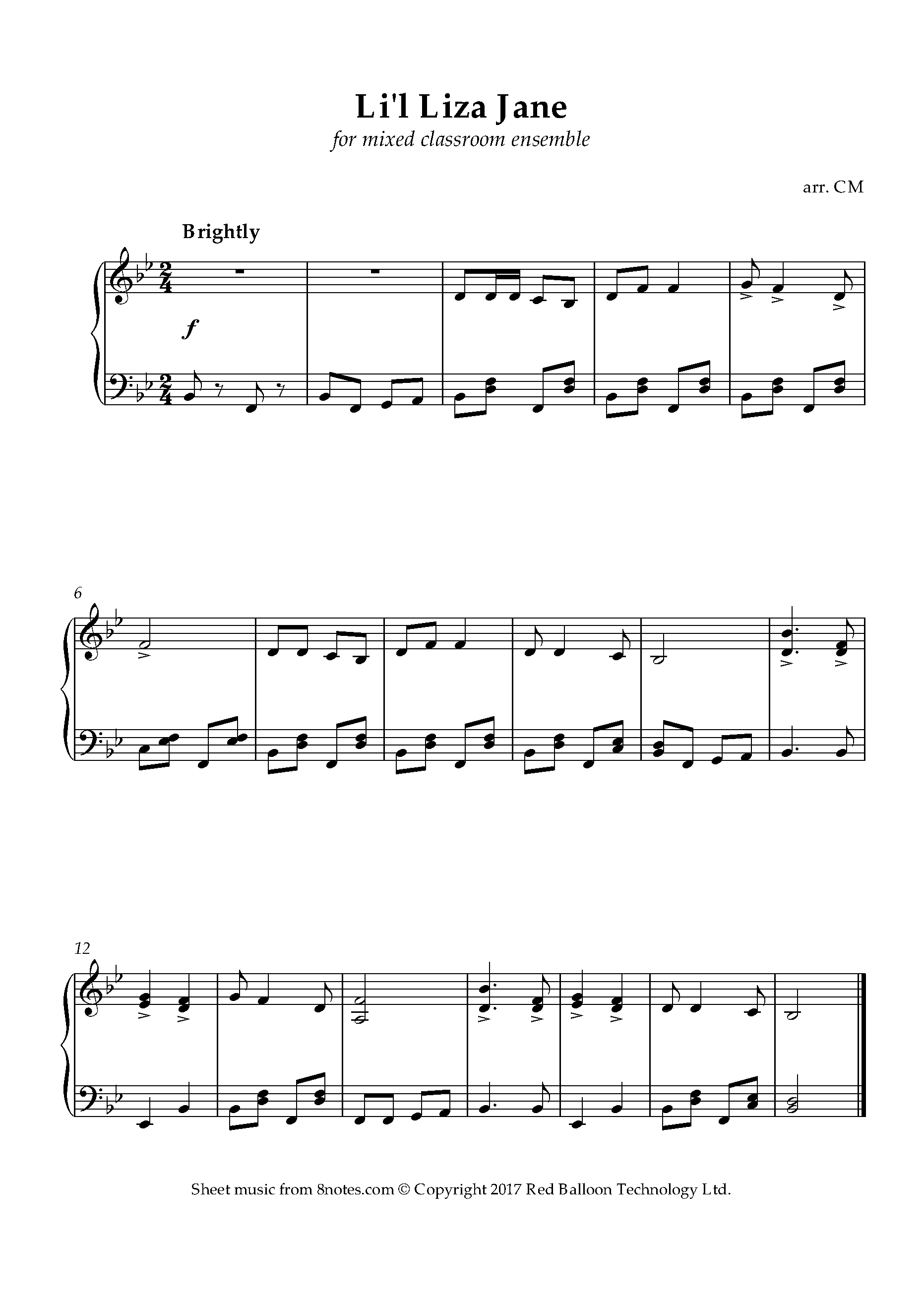 Countess Ada De Lachau - Li'l Liza Jane Sheet music for Piano - 8notes.com